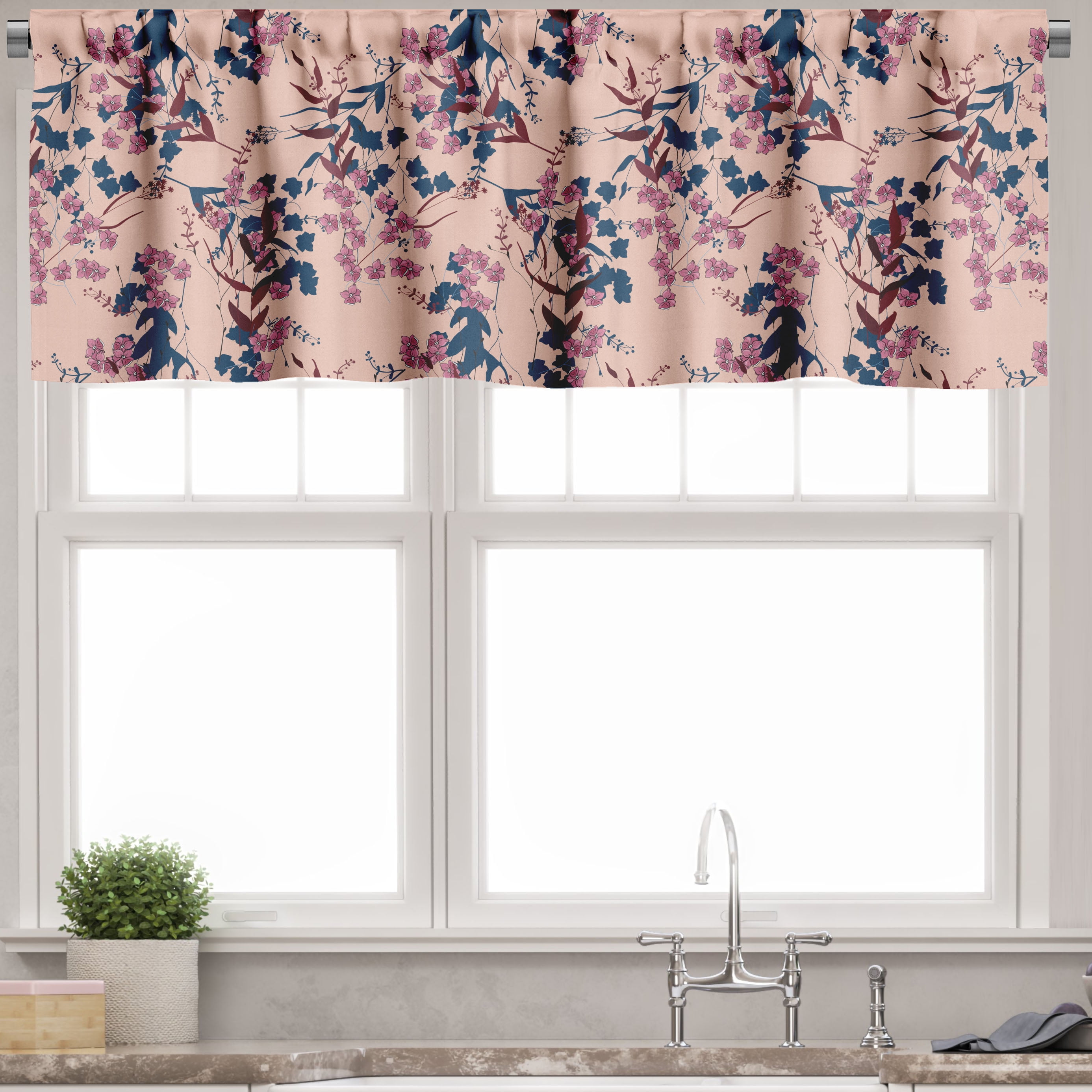 Ambesonne Flowers Valance Pack of 2, Japanese Style Cherry Flora, 42 ...