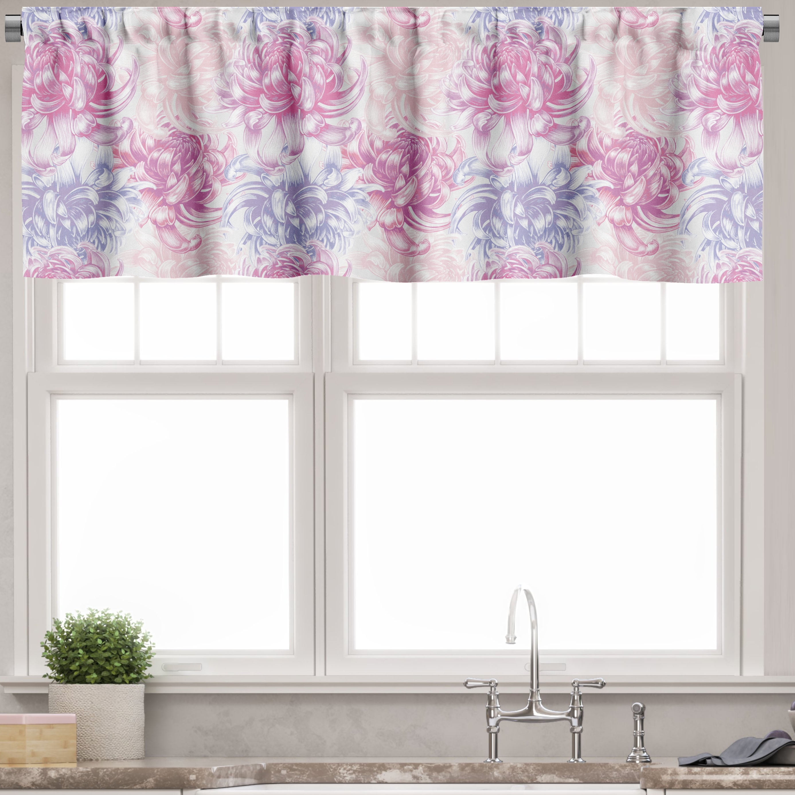 Ambesonne Flowers Window Valance, Romantic Floral Design, 54" X 18 ...