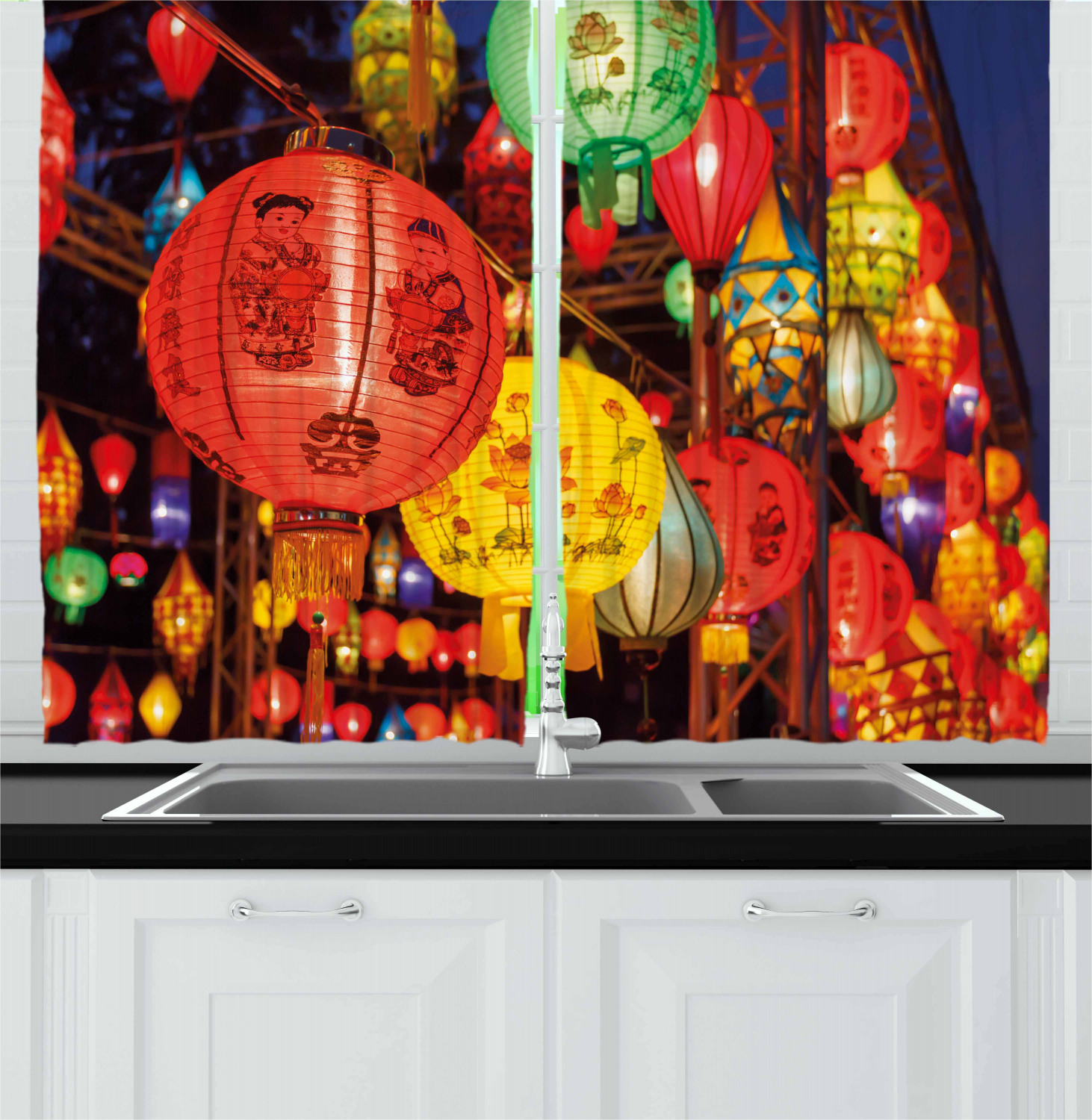 Ambesonne Folk Kitchen Curtains, Focused Photo Chinese New Year, 55"x39 ...