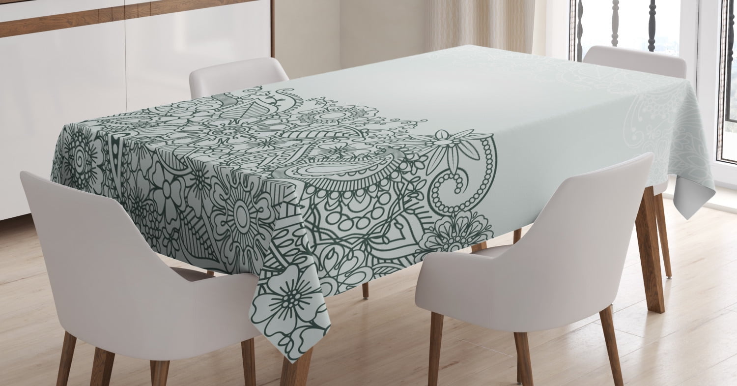 Ambesonne Folk Tablecloth Rectangular Table Cover, Outline Wildflowers ...
