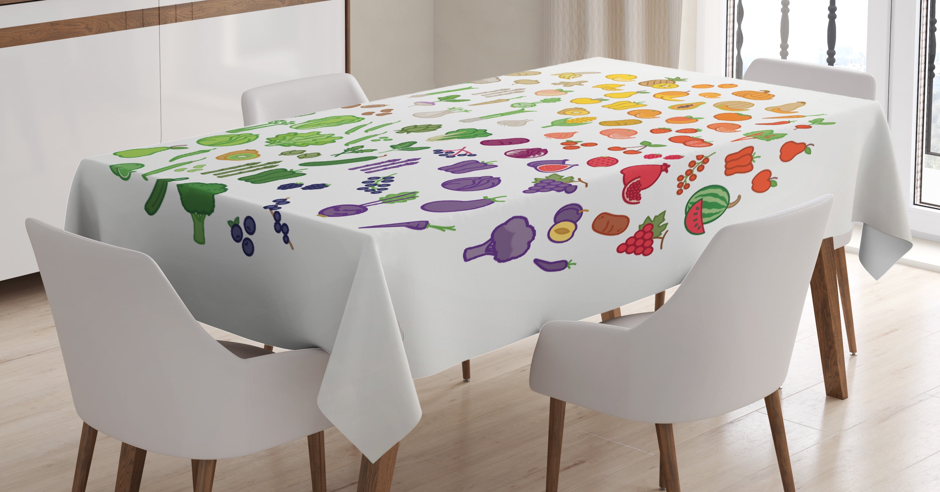 Ambesonne Food Art Tablecloth Rectangular Table Cover, Colorful Food ...