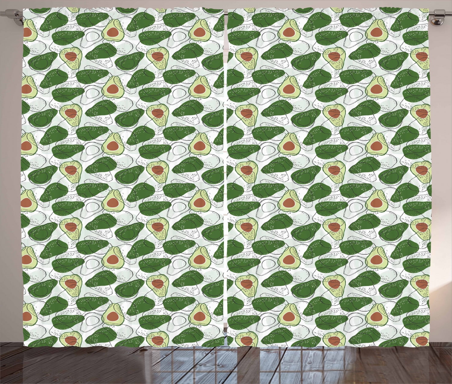 Ambesonne Food Curtains 2 Panel Set, Hand Drawn Style Exotic Fruit, 108 ...
