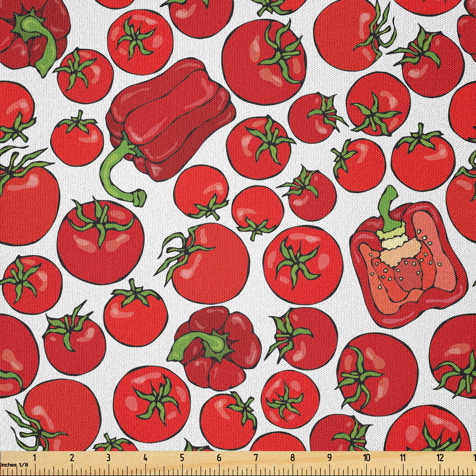 Ambesonne Food Fabric by the Yard Microfiber, Red Tomatoes Peppers ...