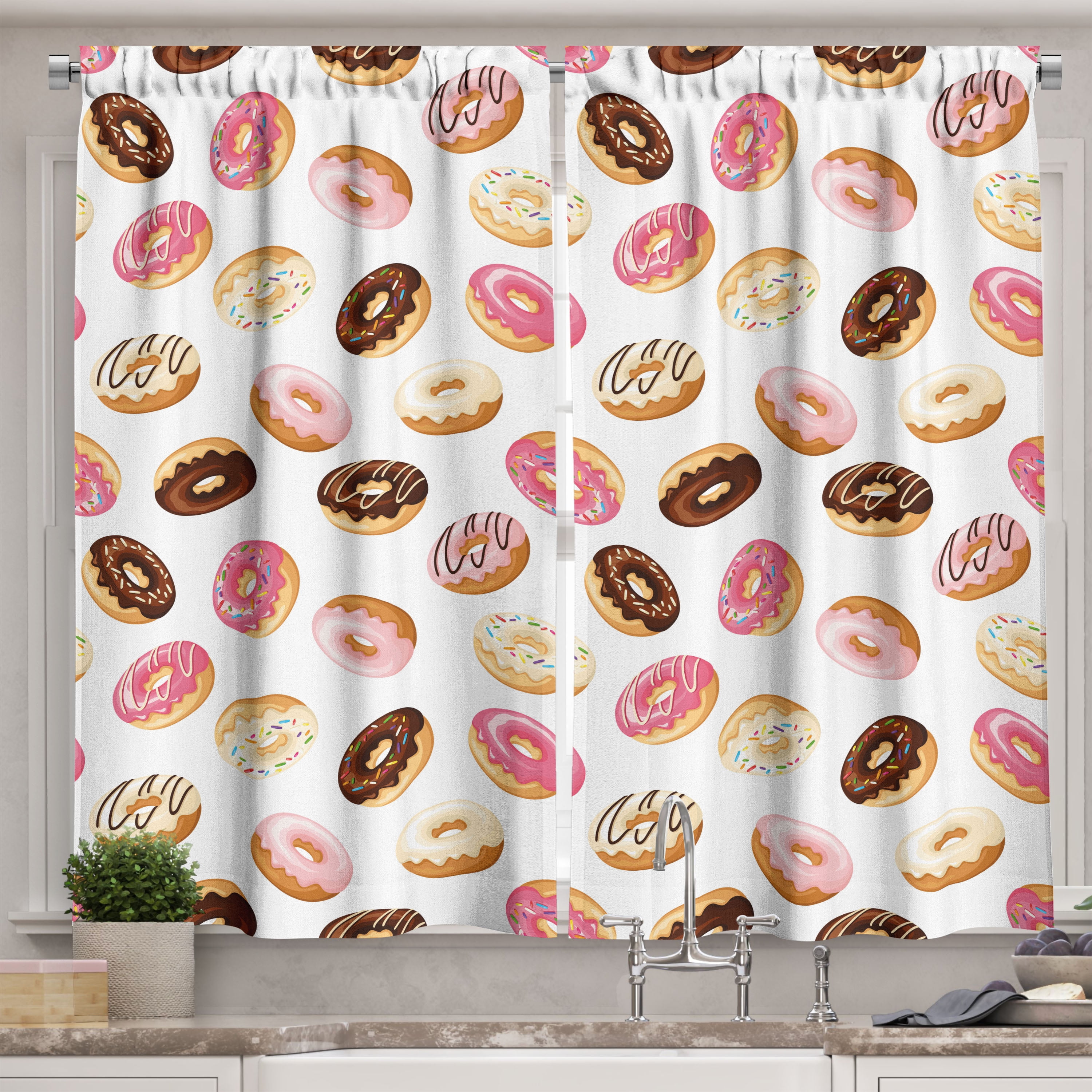 Ambesonne Food Kitchen Curtains, American Dessert Donuts, 55"x39 ...