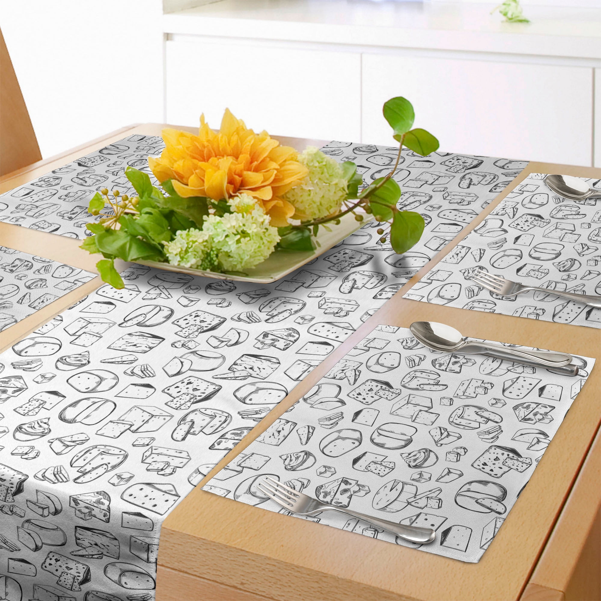 Ambesonne Food Table Runner & Placemats, Different Varieties of Cheese ...