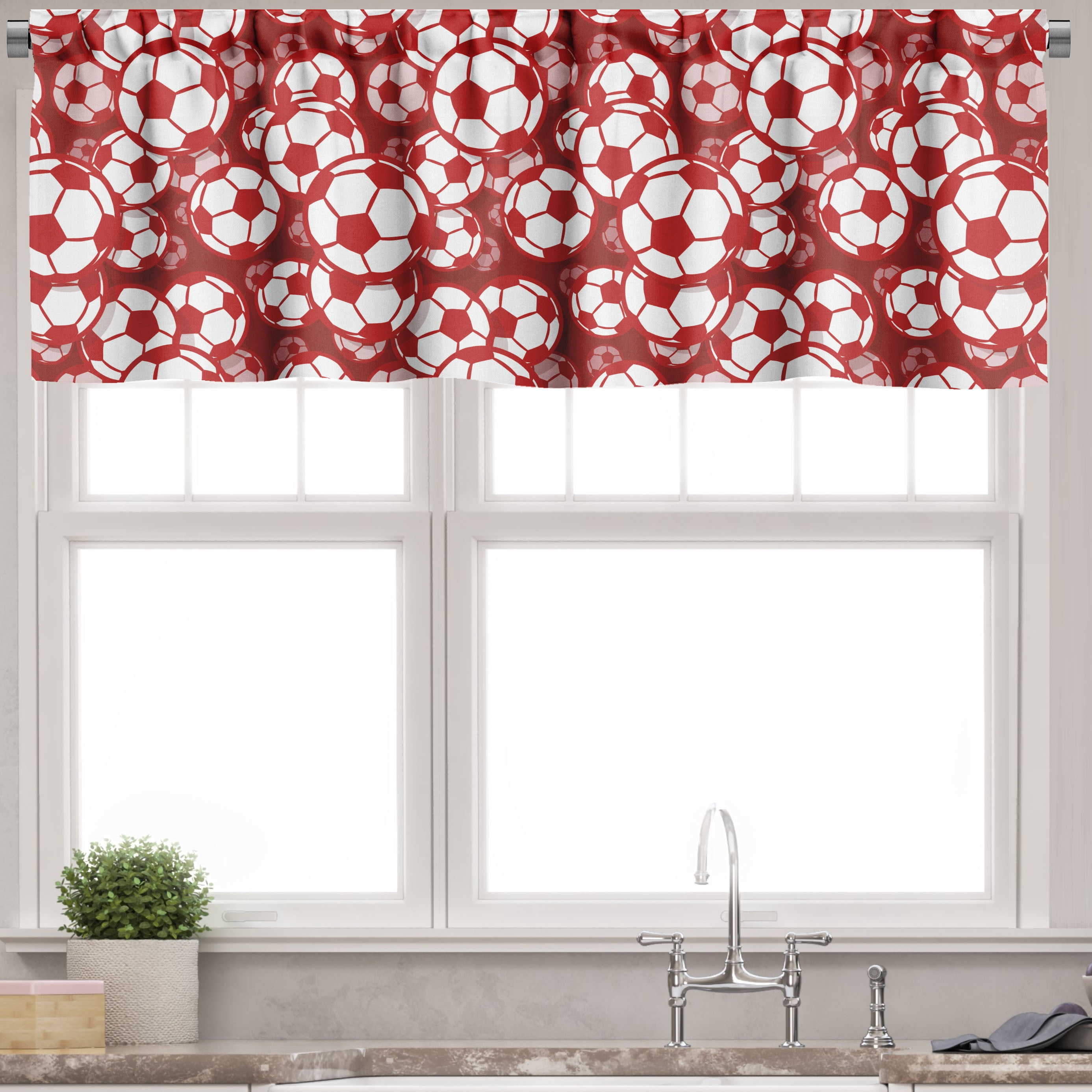 Ambesonne Football Valance Pack of 2, Soccer Balls Team Game, 42"X12 ...