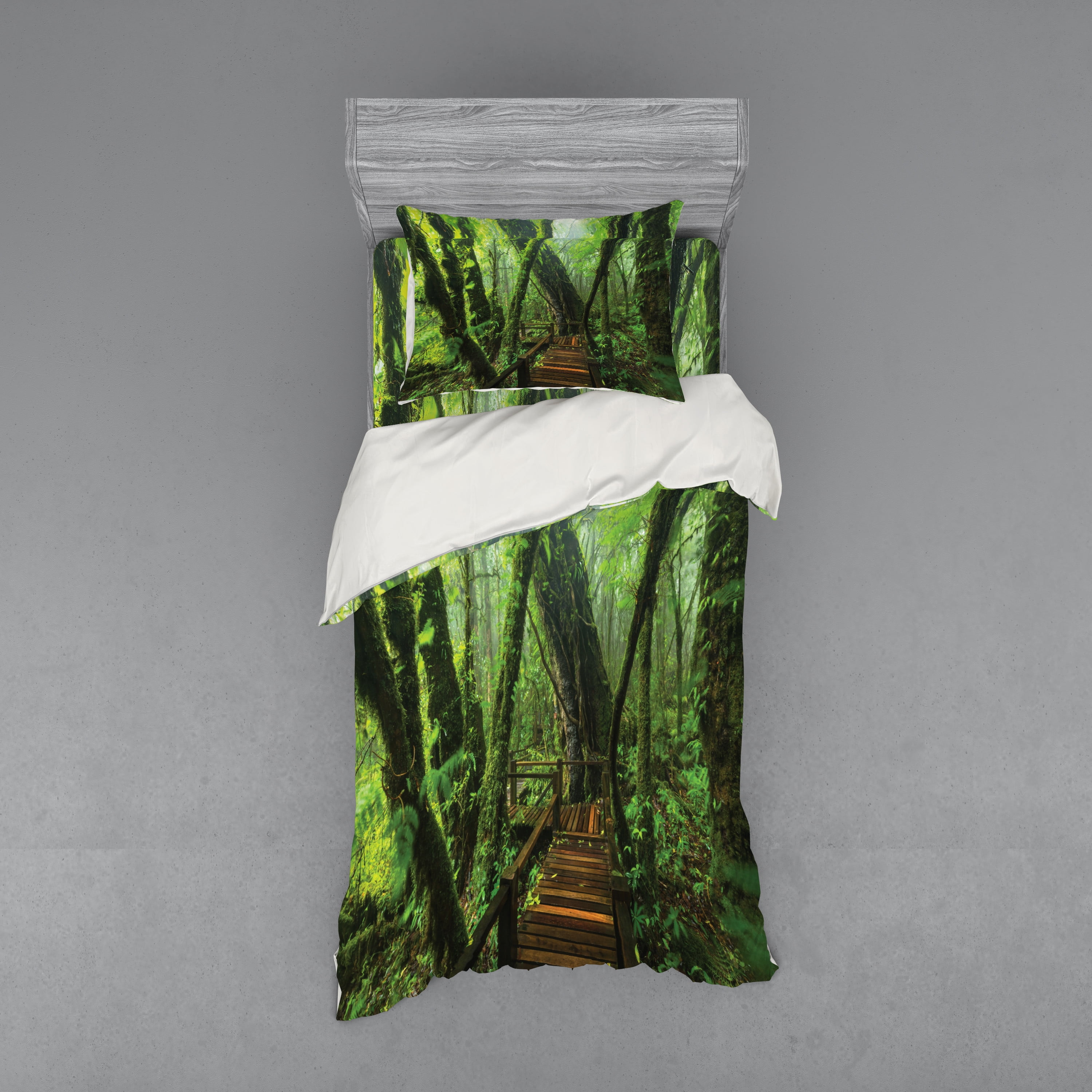 Ambesonne Forest Bedding Set 3 Pcs, Entrance to Wilderness, Twin, Green ...