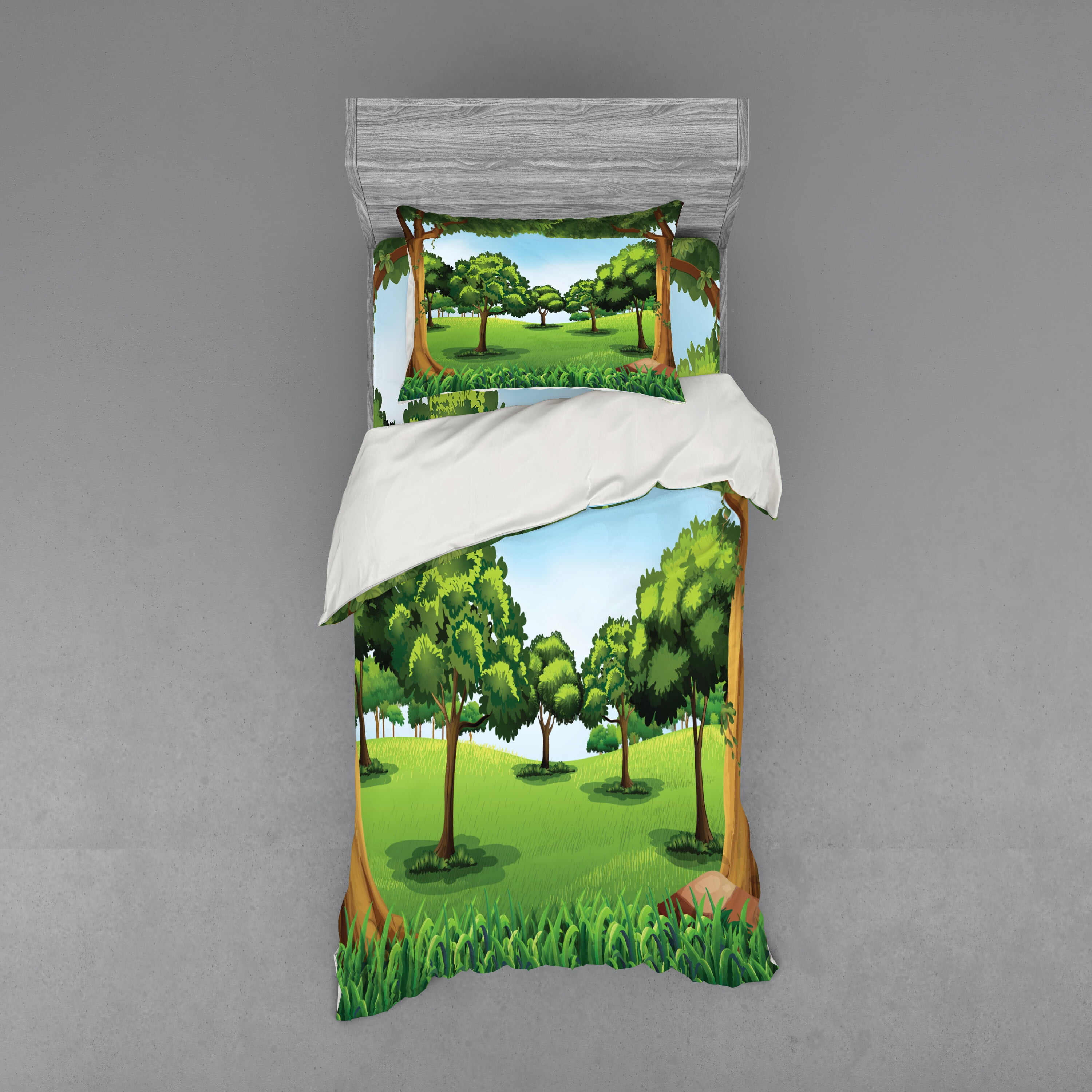 Ambesonne Forest Bedding Set 3 Pcs, Nature Scene Summer, Twin XL, Green ...