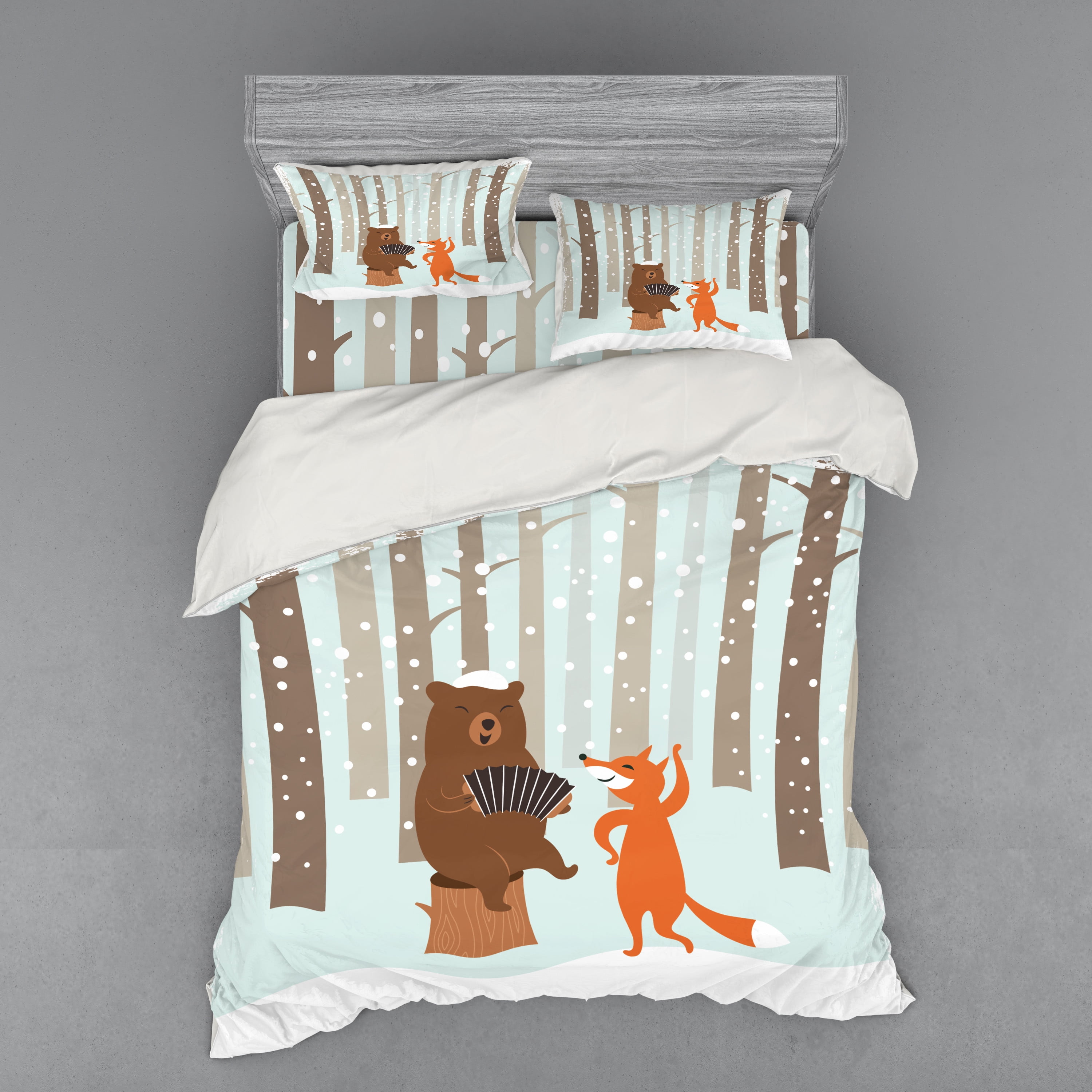 Ambesonne Forest Bedding Set 4 Pcs, Bear with Accordion Fox, Queen ...