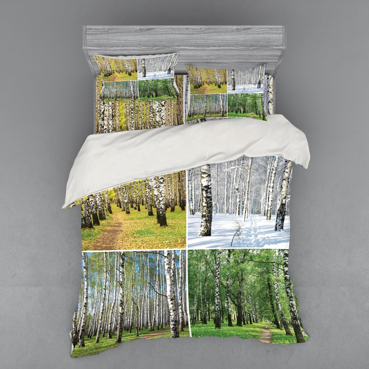 Ambesonne Forest Bedding Set 4 Pcs, Fall Winter Birch Tree, Queen ...