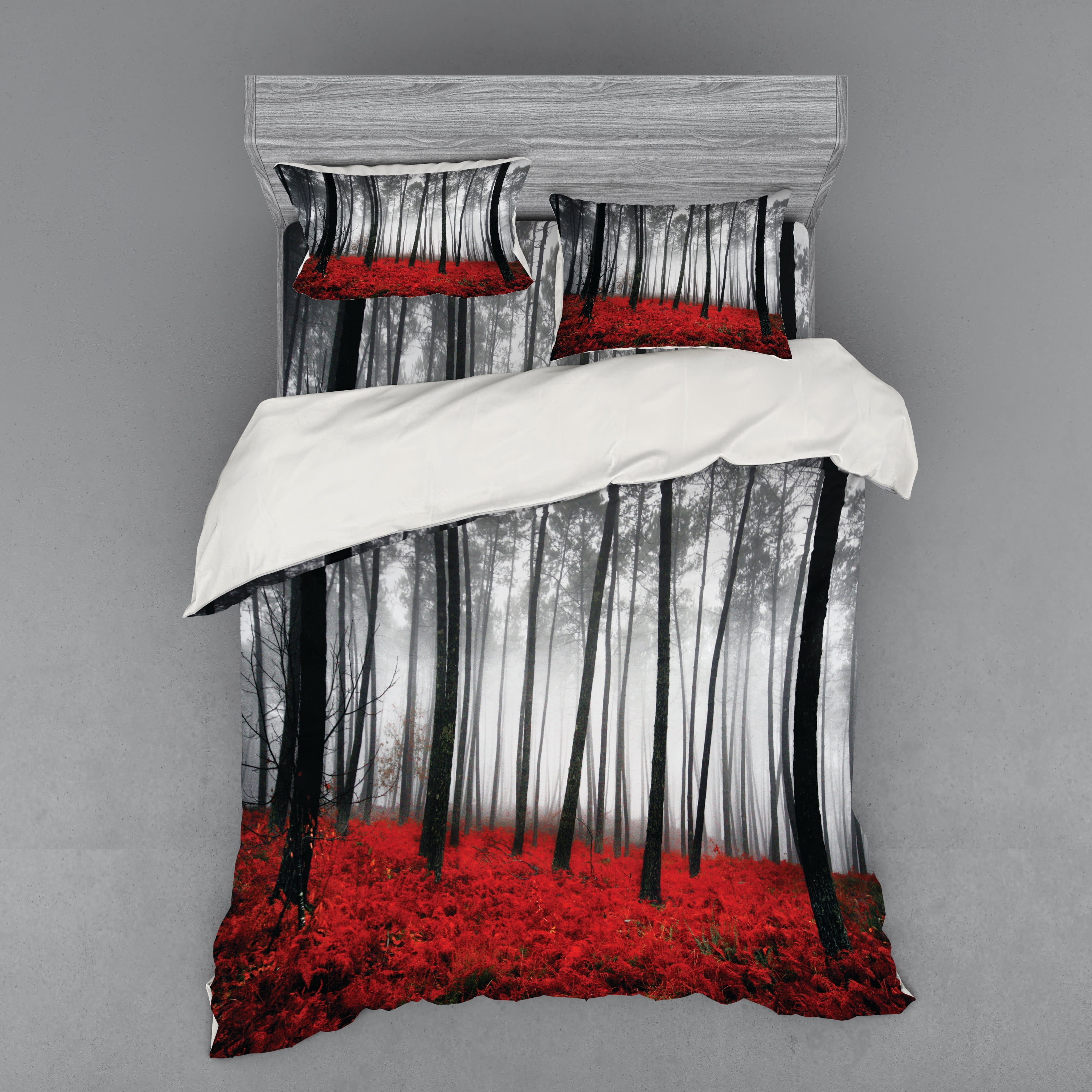 Ambesonne Forest Bedding Set 4 Pcs, Foggy Woodland, Queen, Pale Grey ...