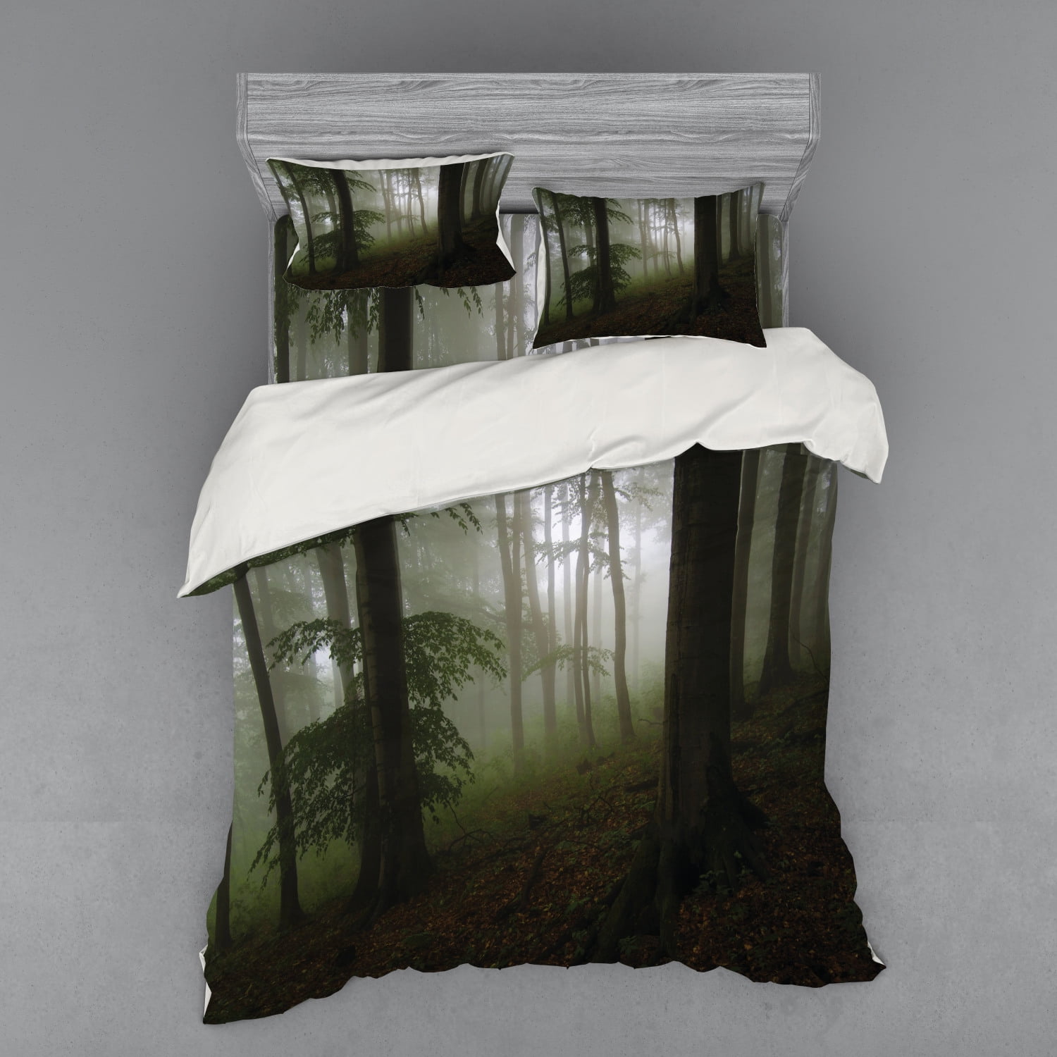 Ambesonne Forest Bedding Set 4 Pcs, Mysterious Woods Foggy, Queen ...