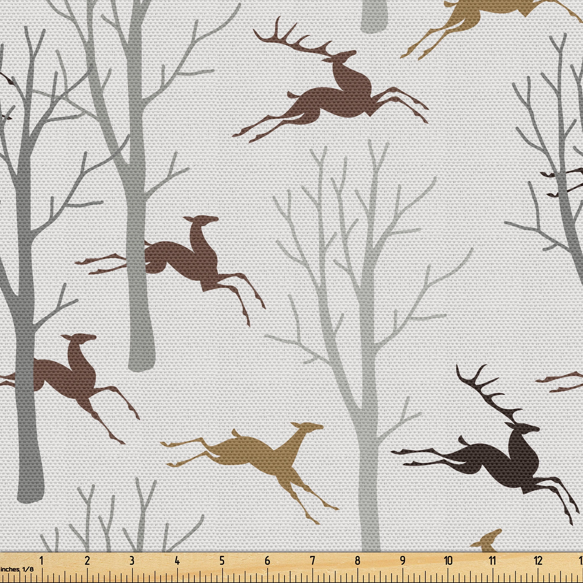 Ambesonne Forest Fabric by the Yard Upholstery, Earthy Colors Deer ...