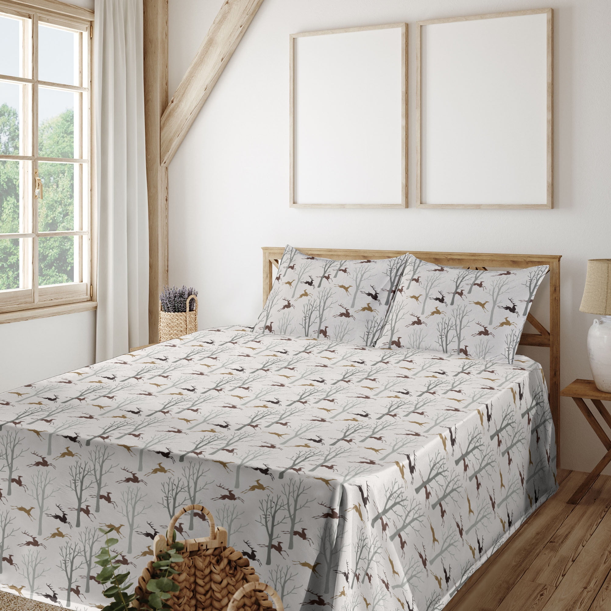 Ambesonne Forest Fitted & Flat Sheet with Shams 4 Pcs Set, Earthy ...