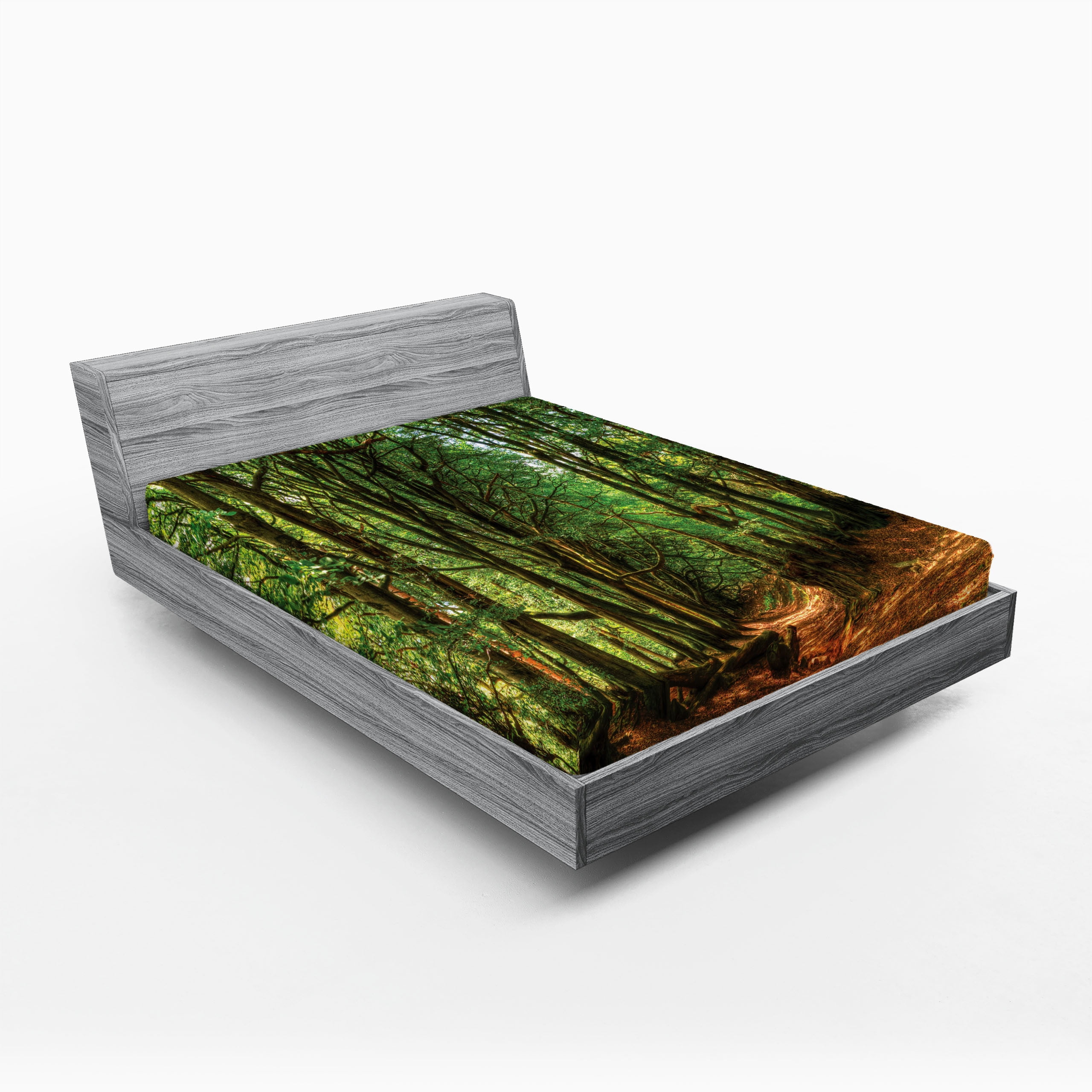 Ambesonne Forest Fitted Sheet, Woodland Pathway Scene, Full Size, Green ...