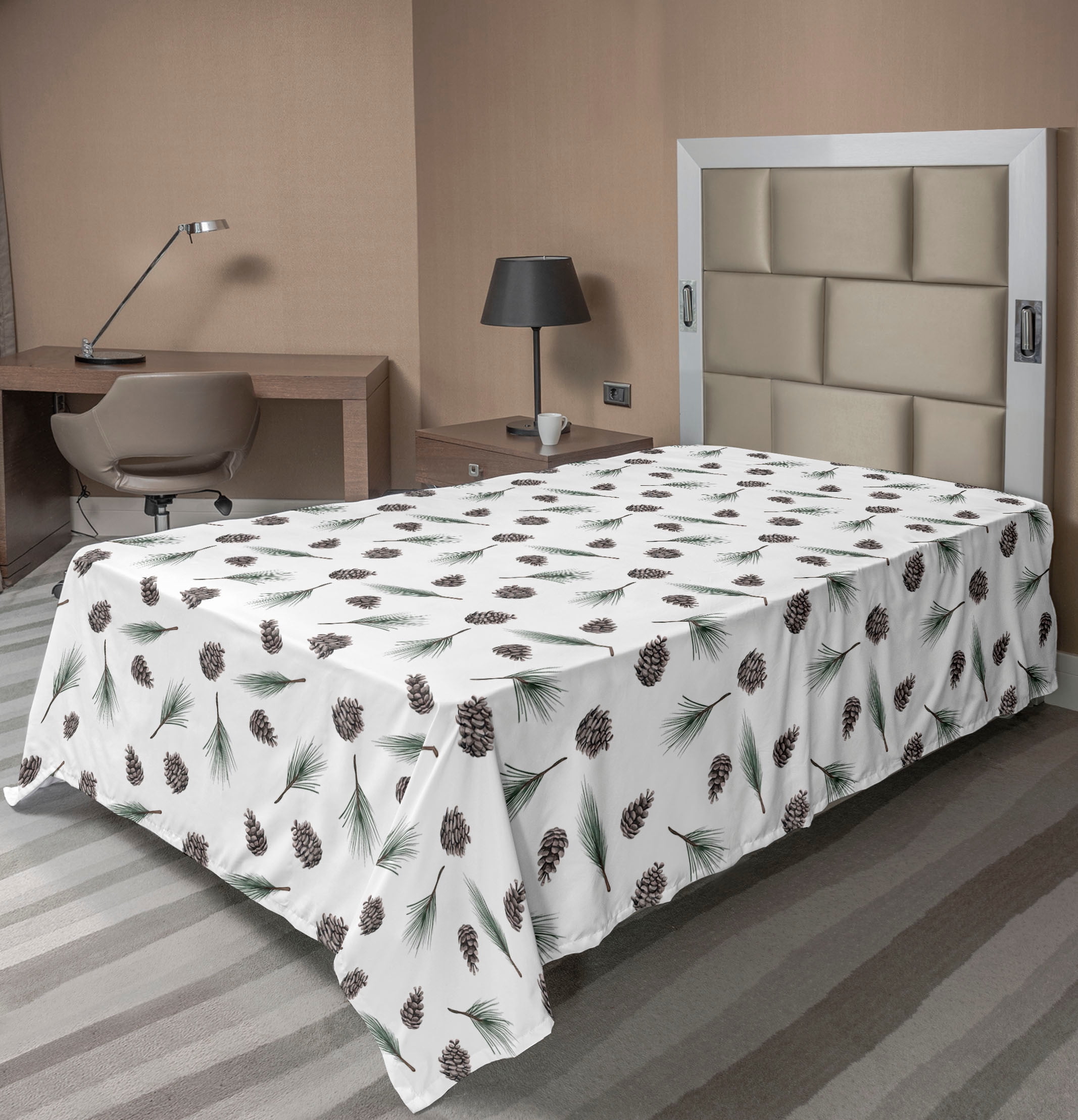 Ambesonne Forest Flat Bedding Sheet Soft Top Sheet, Winter Pine Tree ...