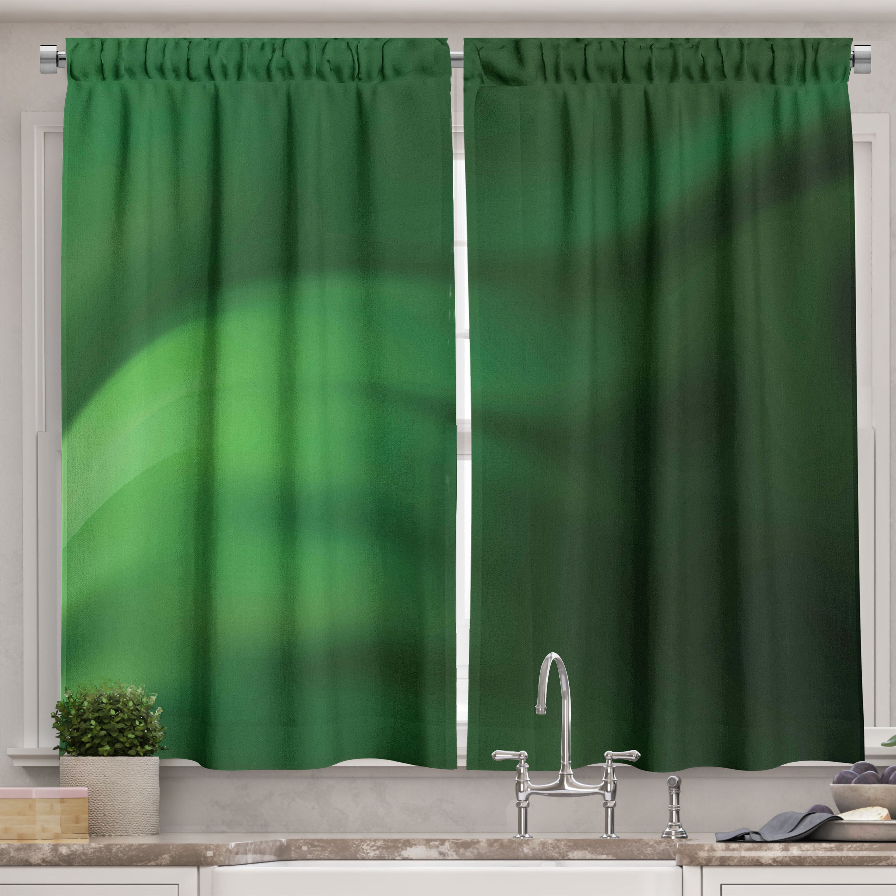 Ambesonne Forest Green Kitchen Curtains, Green Ombre Effect, 55"x39 ...
