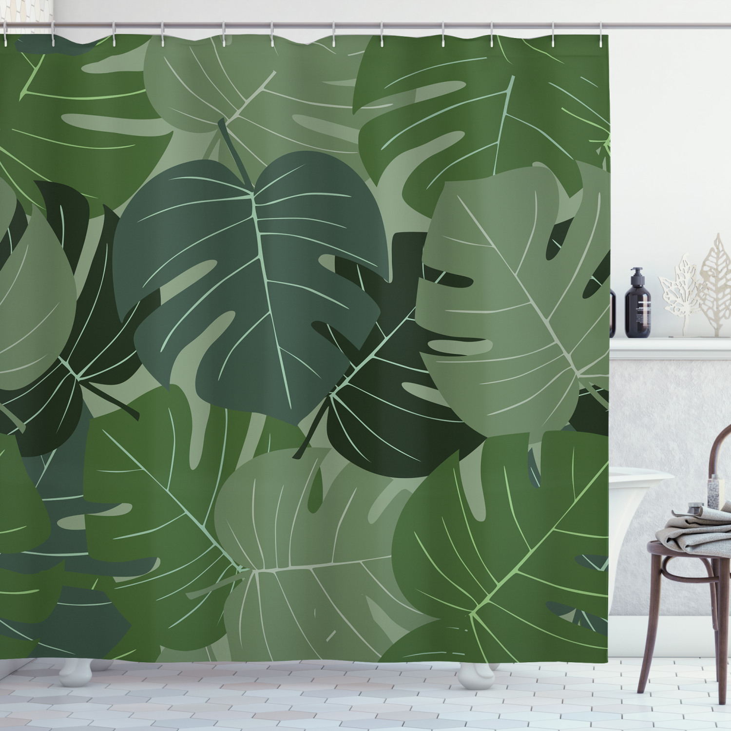 Ambesonne Forest Green Shower Curtain, Camo Palm Leaves, 69"Wx75"L ...