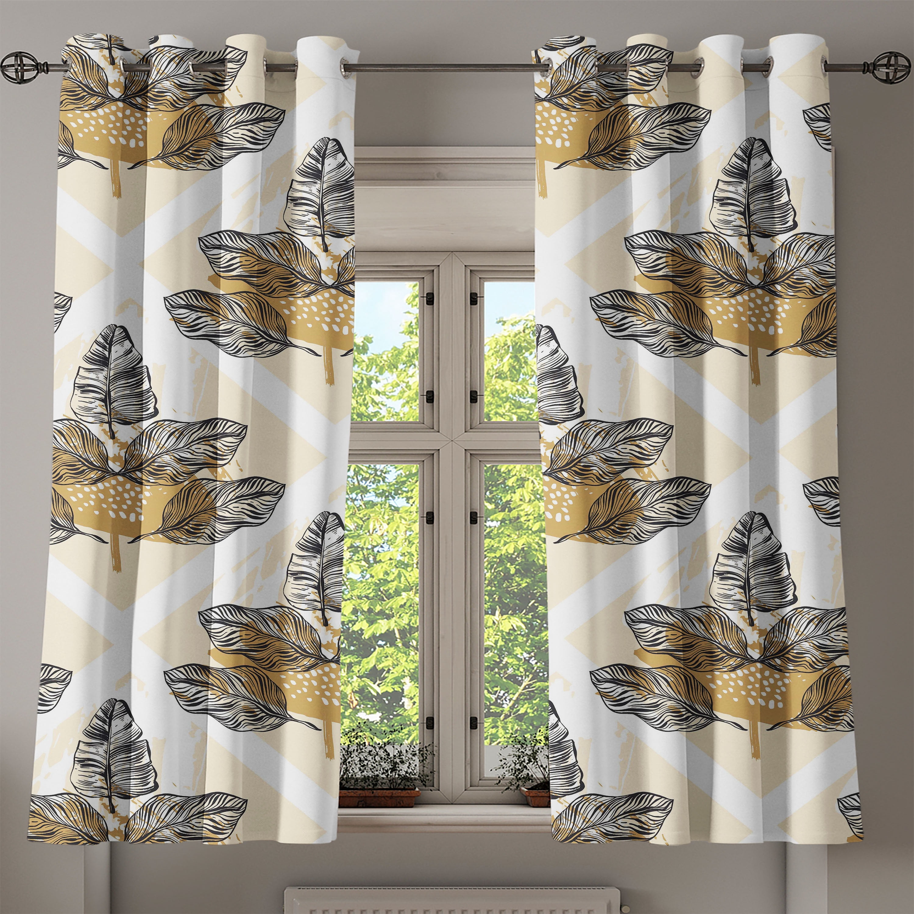 Ambesonne Forest Grommet Curtain, Tropical Leaf Sketchy Print, 50"x60 ...