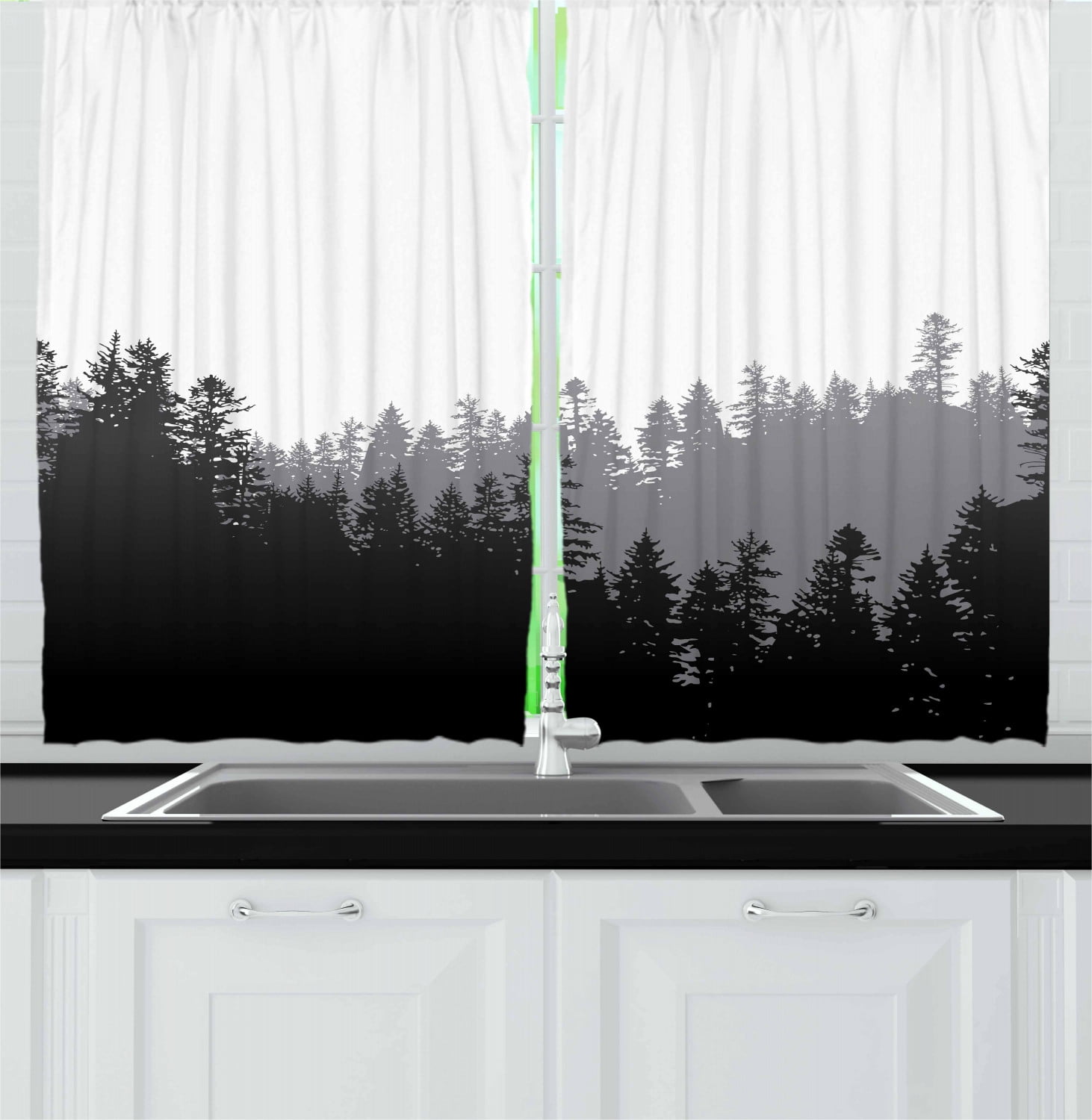 Ambesonne Forest Kitchen Curtains, Abstract Wild Spruces, 55"x39 ...