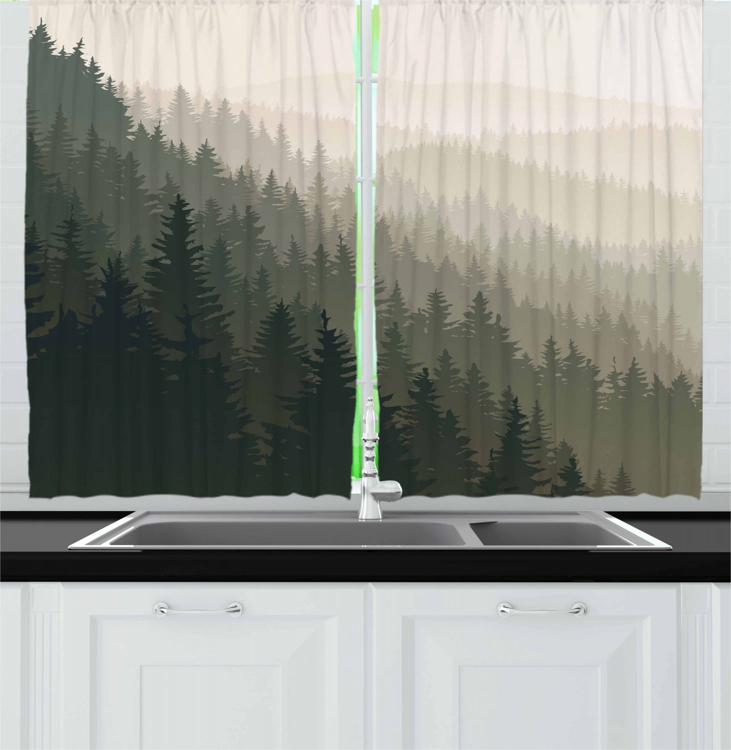 Ambesonne Forest Kitchen Curtains, Scandinavian Nature, 55"x39", Cream ...