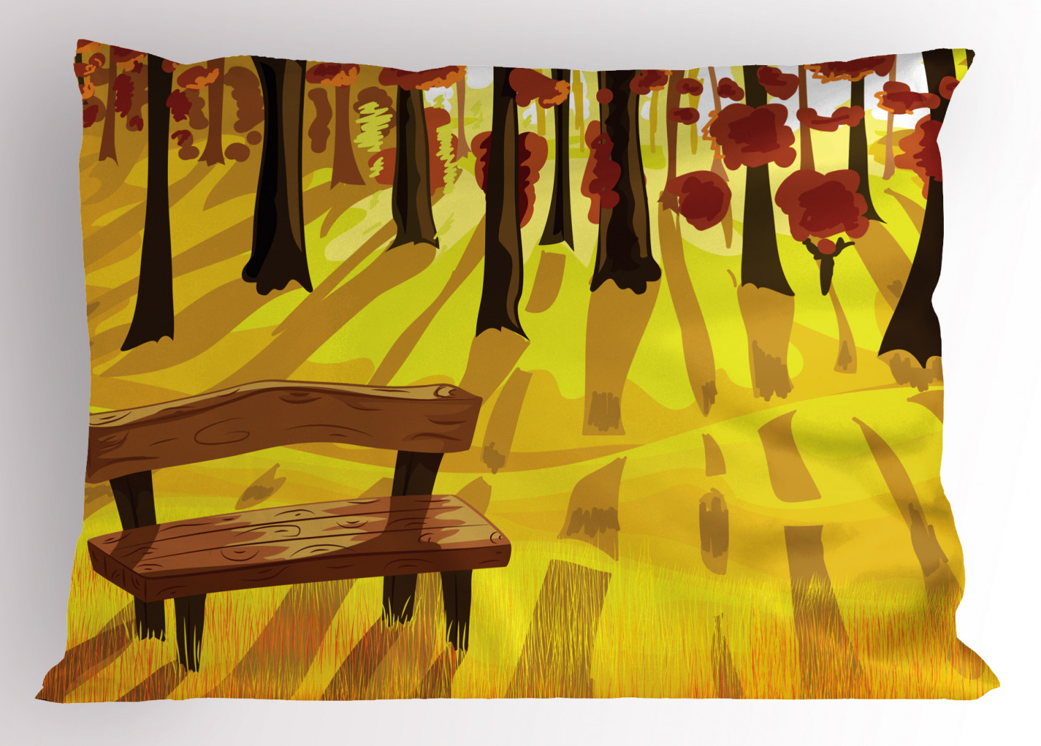 Ambesonne Forest Pillow Sham, Cartoon Tree and Bench, 26" X 20", Burnt ...