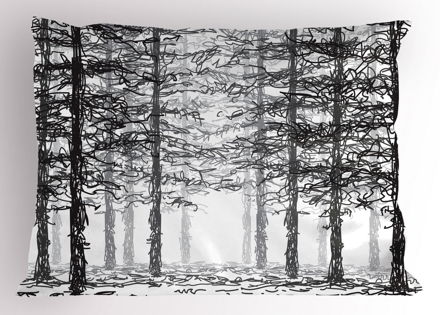 Ambesonne Forest Pillow Sham, Sketch Style Line Art, 26" X 20", Black ...