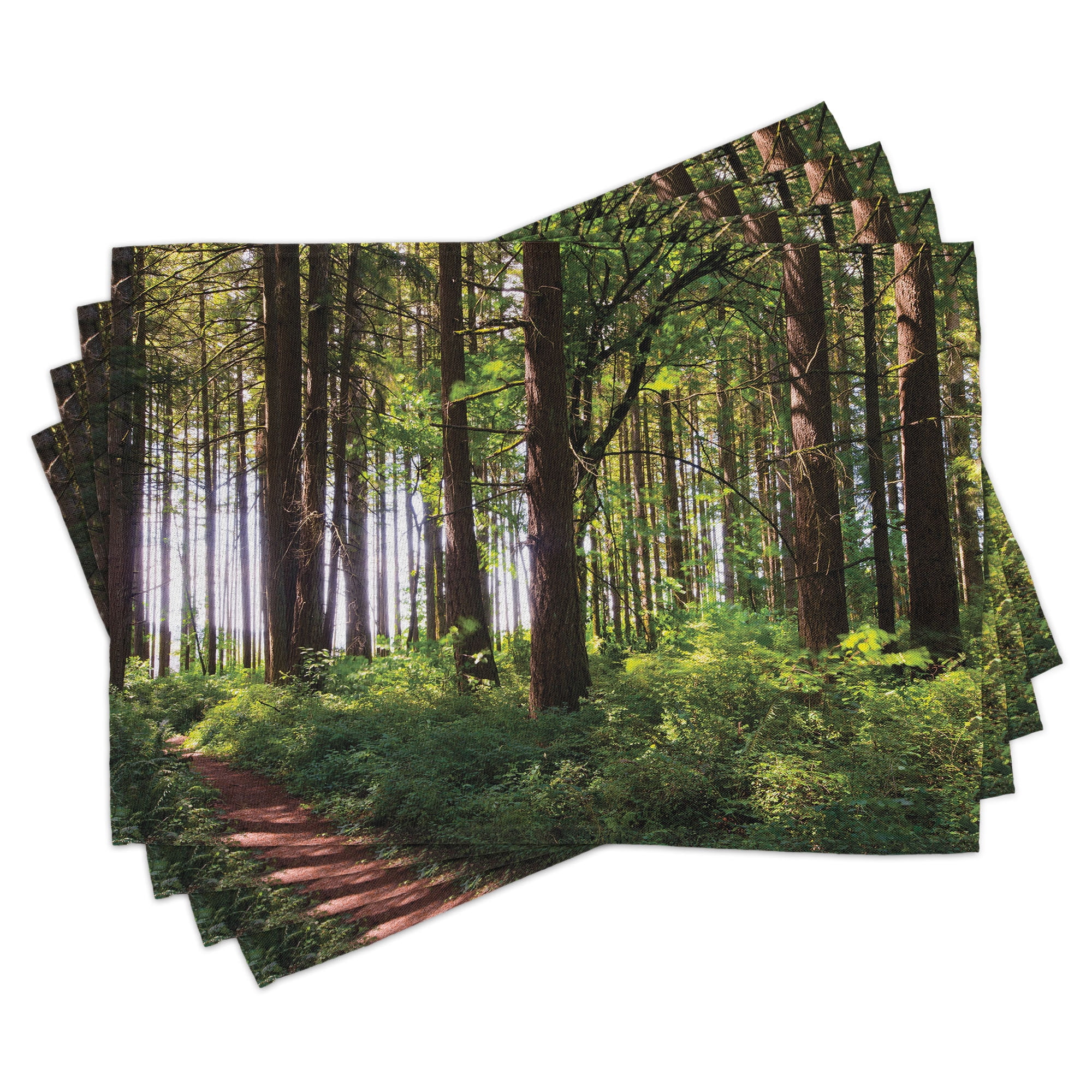 Ambesonne Forest Place Mats Set of 4, Bushes and Thick Trunks, Standard ...