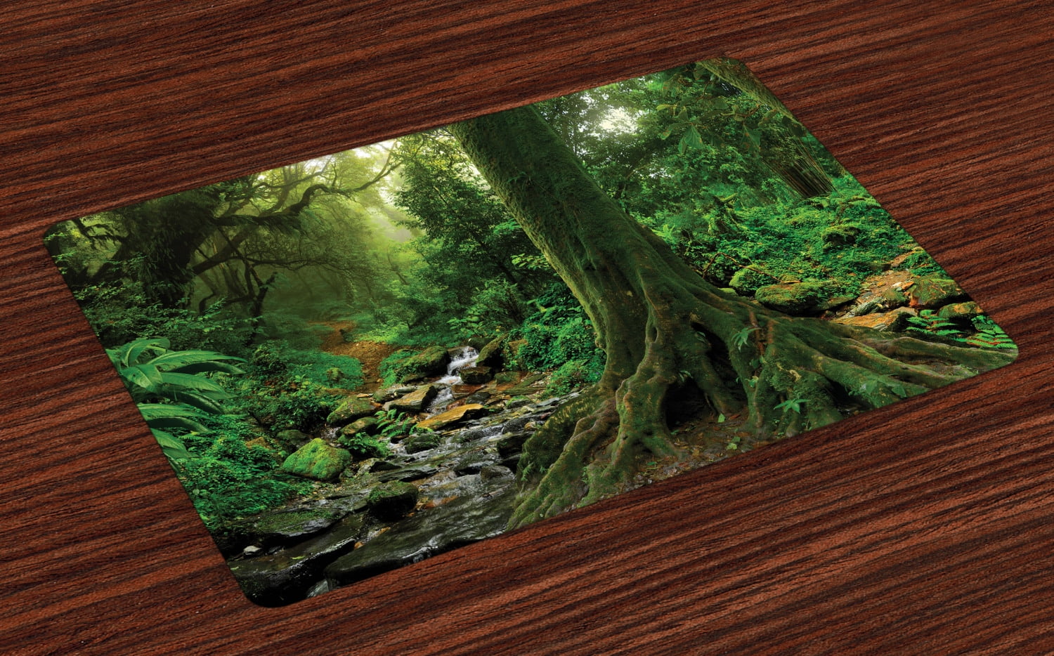 Ambesonne Forest Place Mats Set of 4, Moss on Trees Stream, Standard ...
