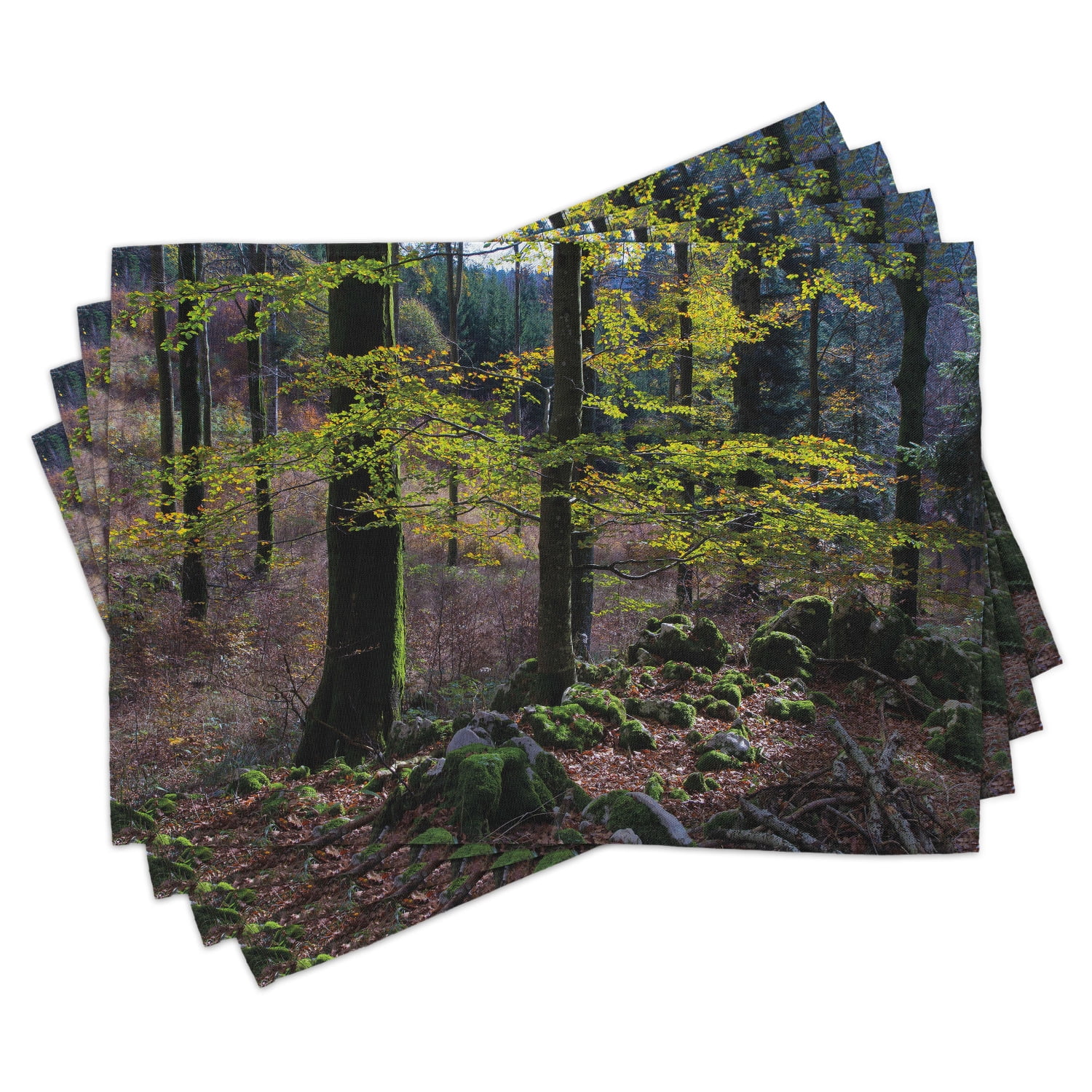 Ambesonne Forest Place Mats Set of 4, Trees Autumn Wilderness, Standard ...
