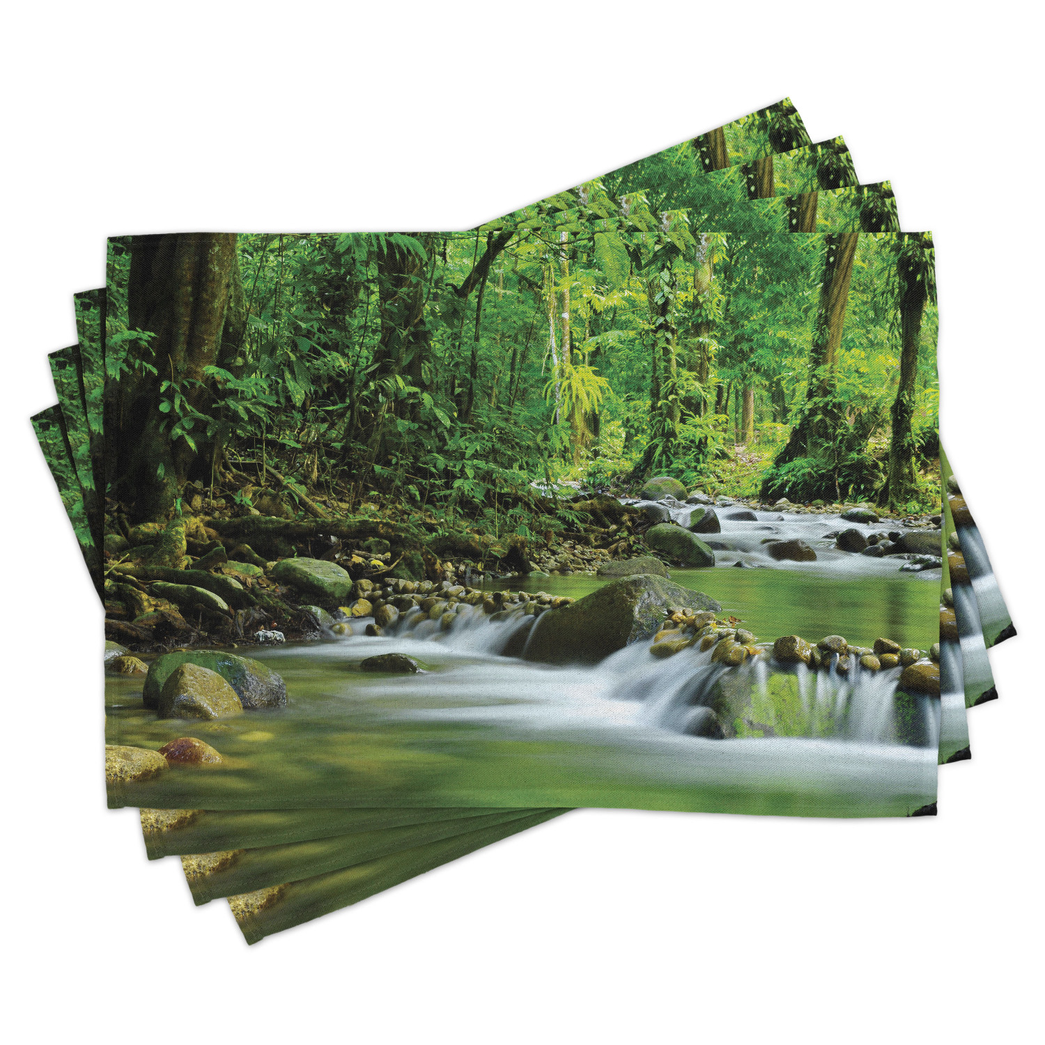 Ambesonne Forest Place Mats Set of 4, Tropic Mountain Stream, Standard ...
