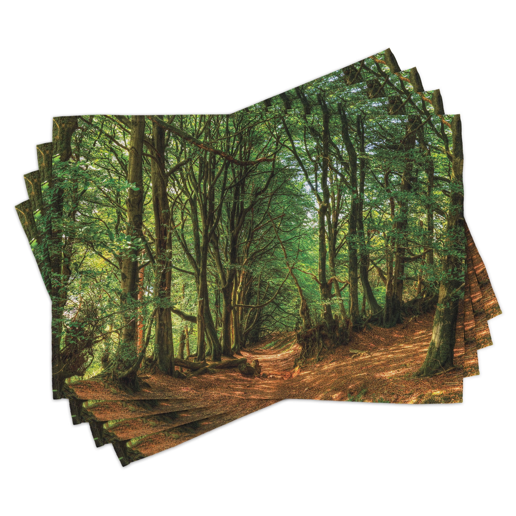 Ambesonne Forest Place Mats Set of 4, Woodland Pathway Scene, Standard ...