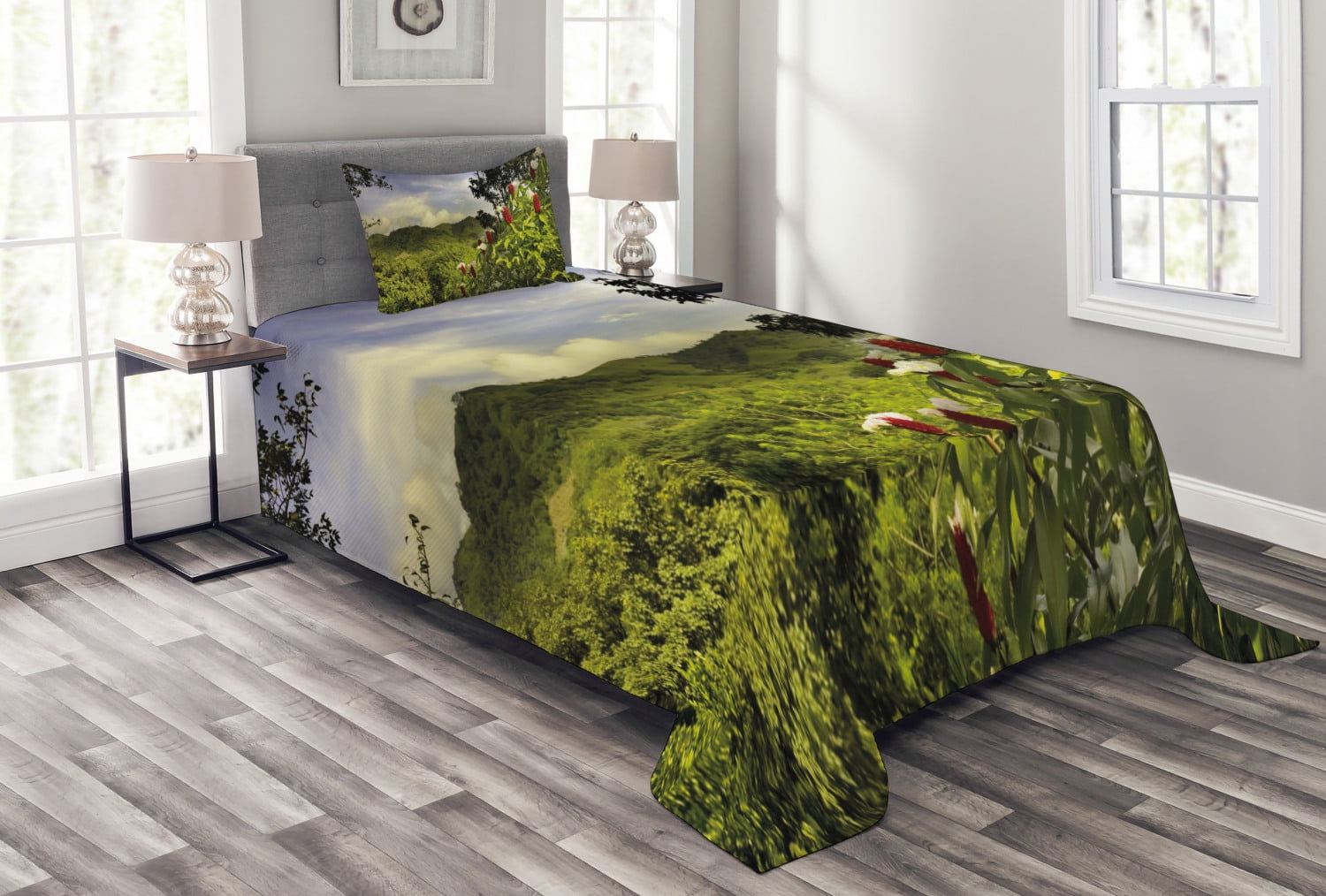 Ambesonne Forest Quilted Bedspread Set 2 Pcs, Rural Scenery Costa Rica ...