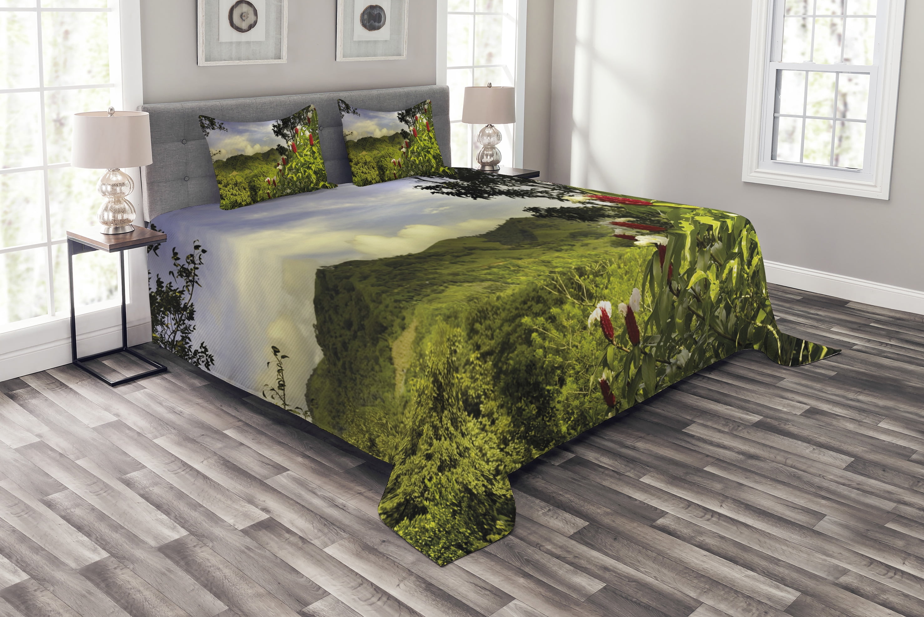 Ambesonne Forest Quilted Bedspread Set 3 Pcs, Rural Scenery Costa Rica ...