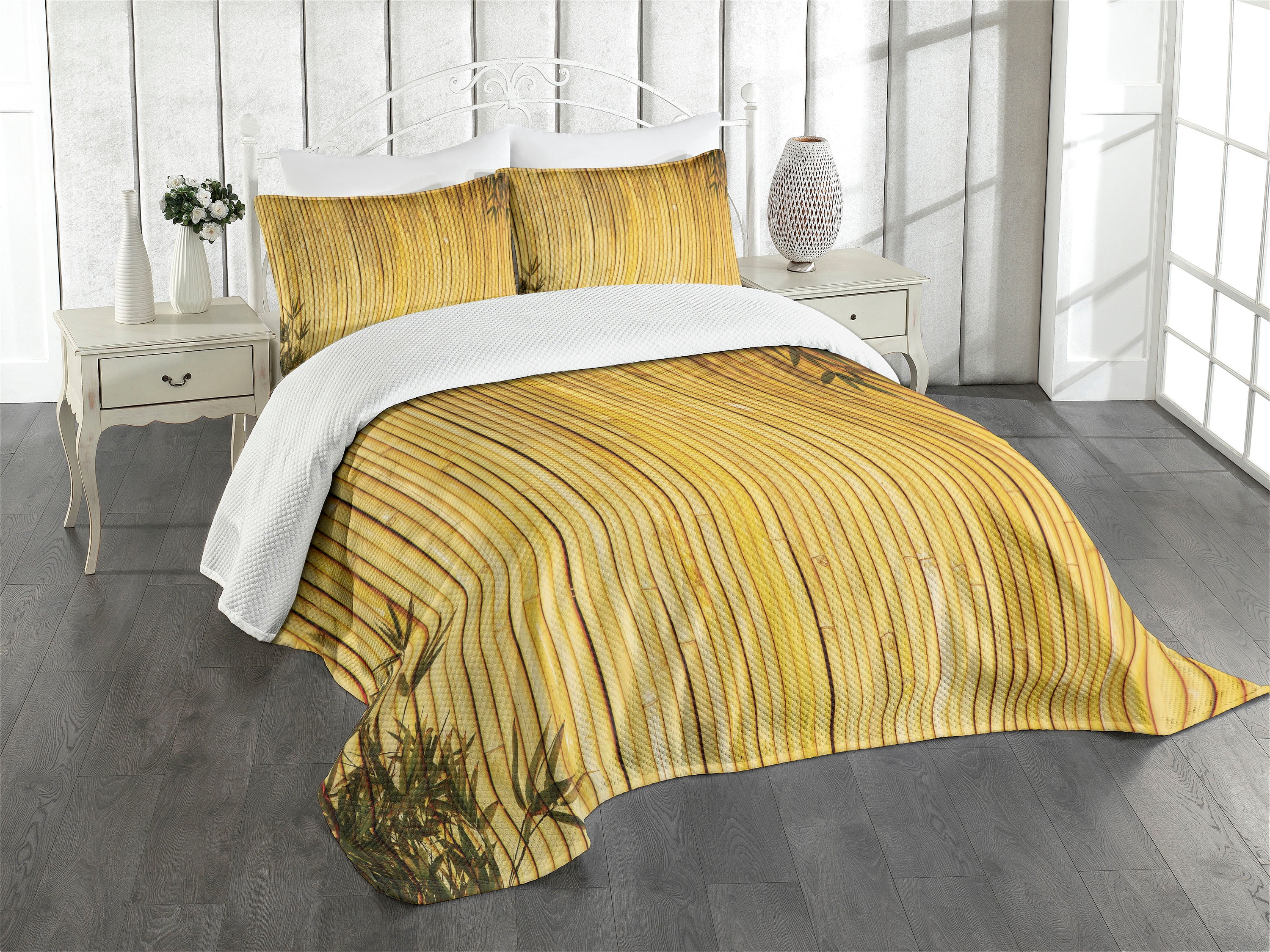 Ambesonne Forest Quilted Bedspread Set 3 Pcs, Simple Oriental Nature ...