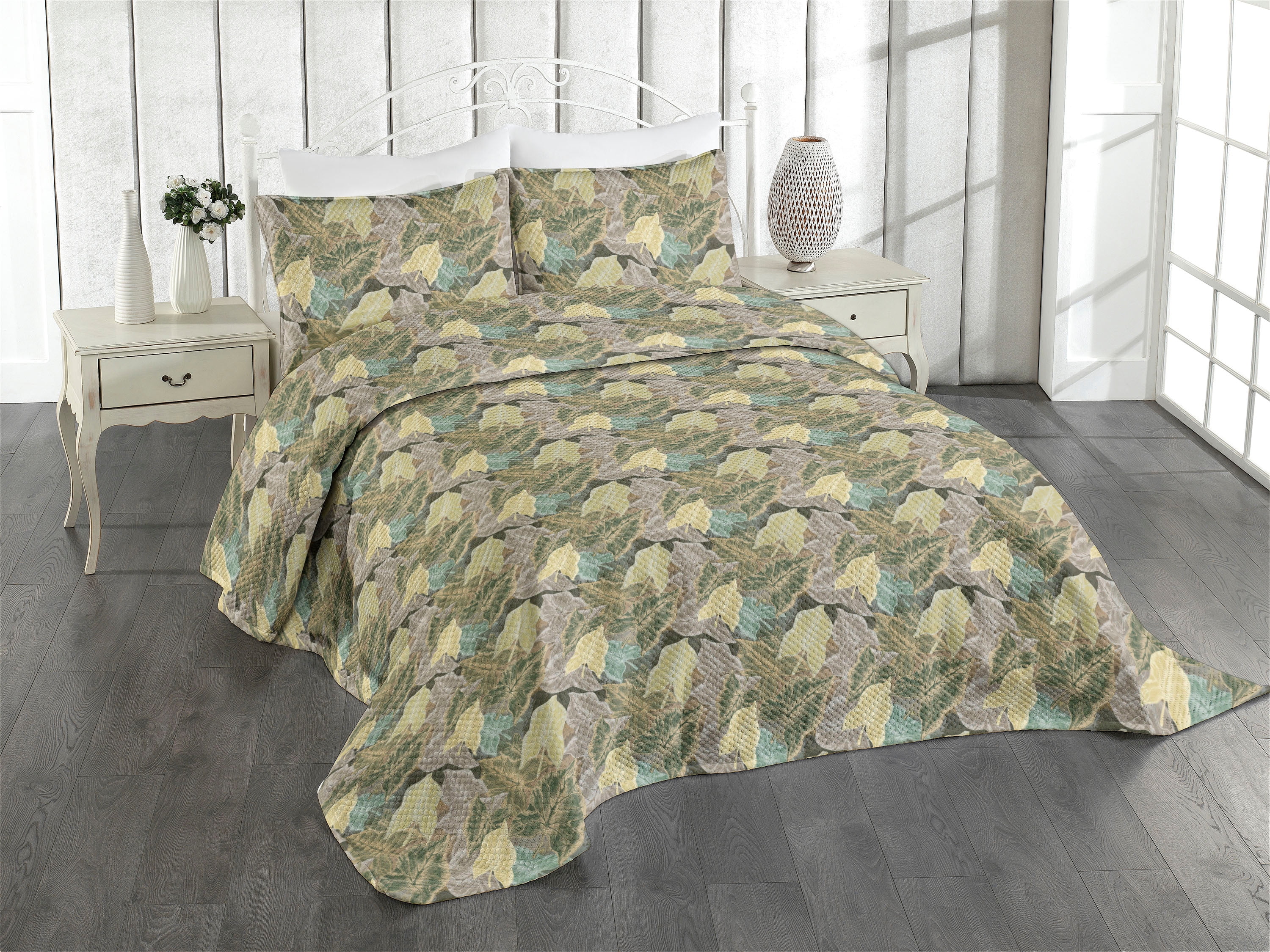 Ambesonne Forest Quilted Coverlet 3 Pcs, Abstract Curve Pattern Art ...
