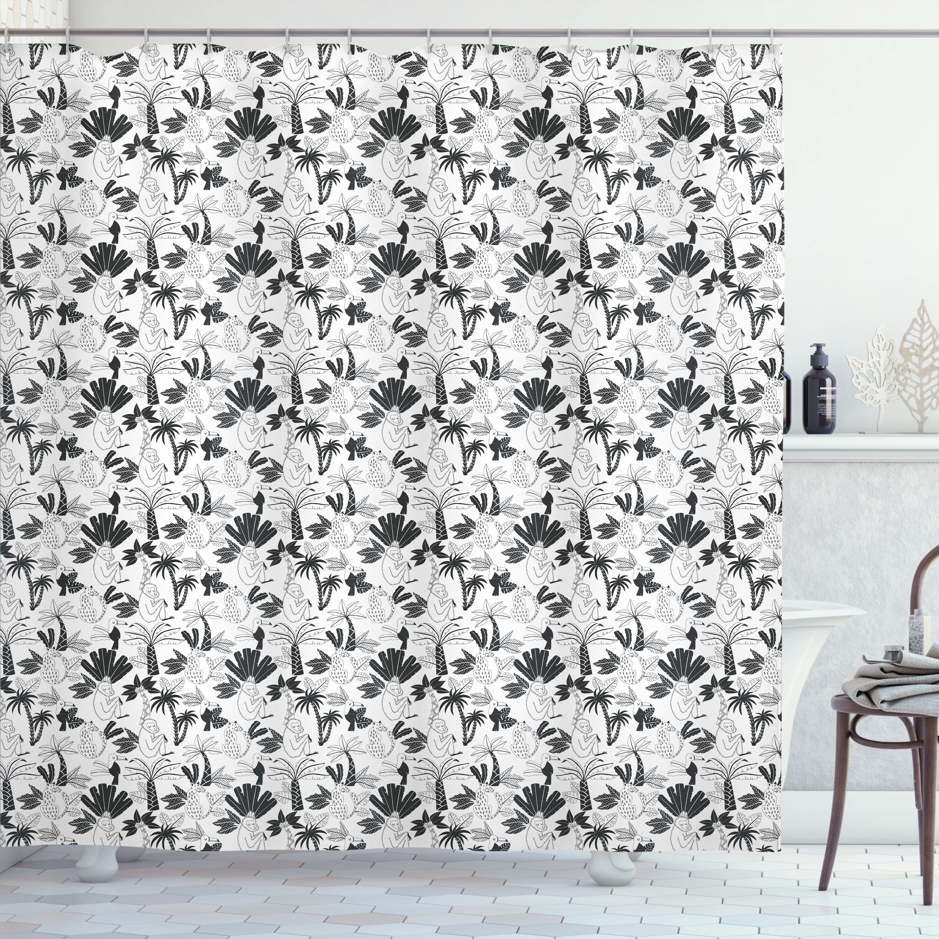 Ambesonne Forest Shower Curtain, Tropic Jungle Animals Motif, 69"Wx84"L ...