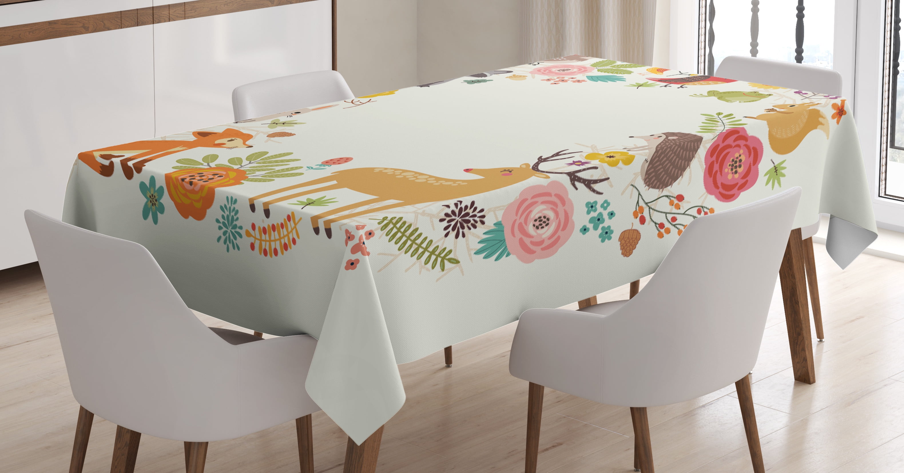 Ambesonne Forest Tablecloth Rectangular Table Cover, Cartoon Wildlife ...