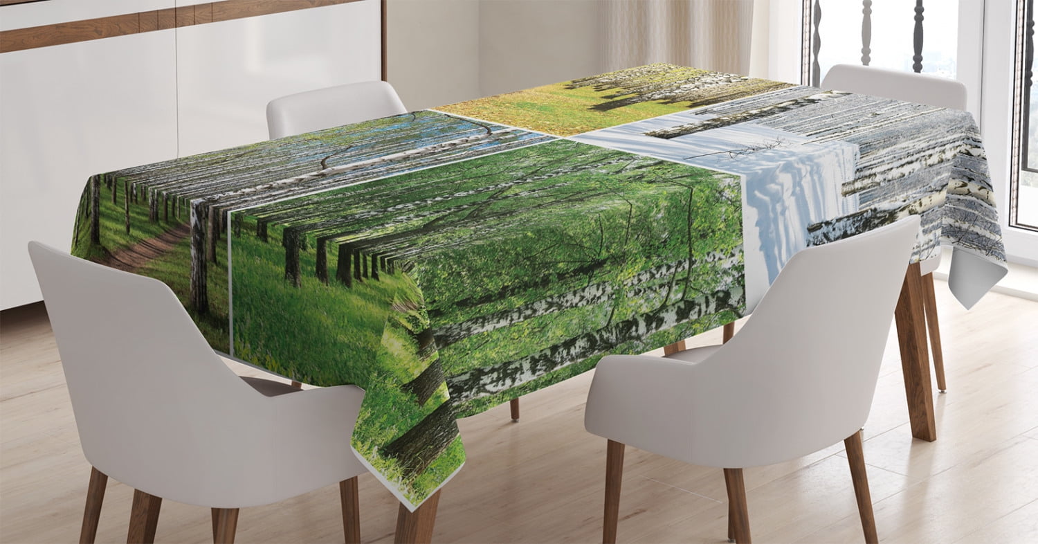 Ambesonne Forest Tablecloth Rectangular Table Cover, Fall Winter Birch ...