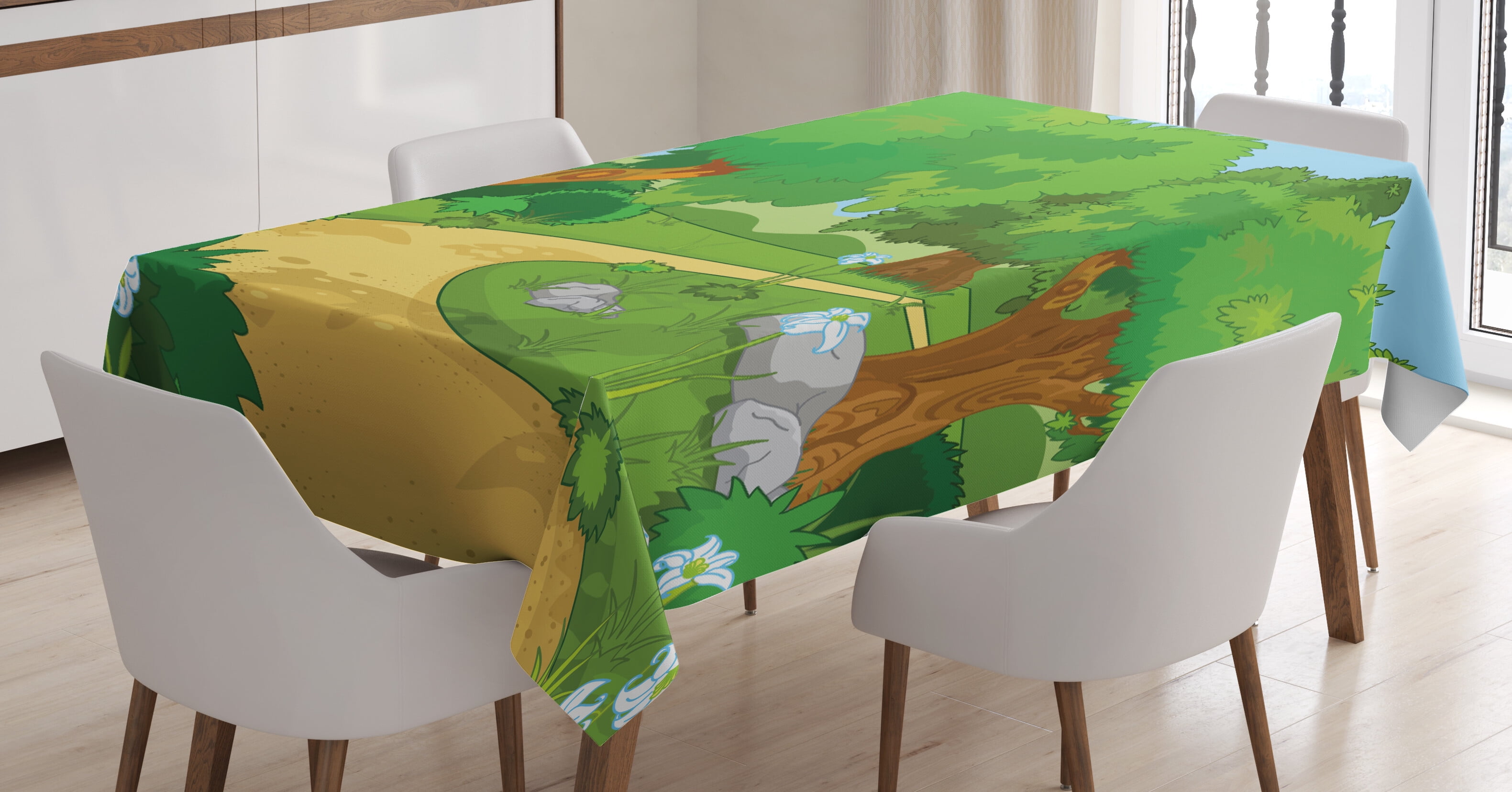 Ambesonne Forest Tablecloth Rectangular Table Cover, Pathway Flowers ...