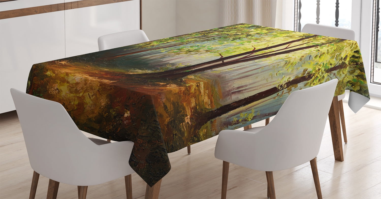 Ambesonne Forest Tablecloth Rectangular Table Cover, Spring Woodland ...