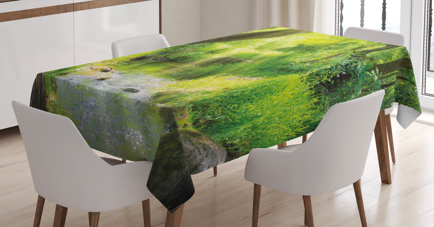 Ambesonne Forest Tablecloth Rectangular Table Cover, Stream Cascade ...