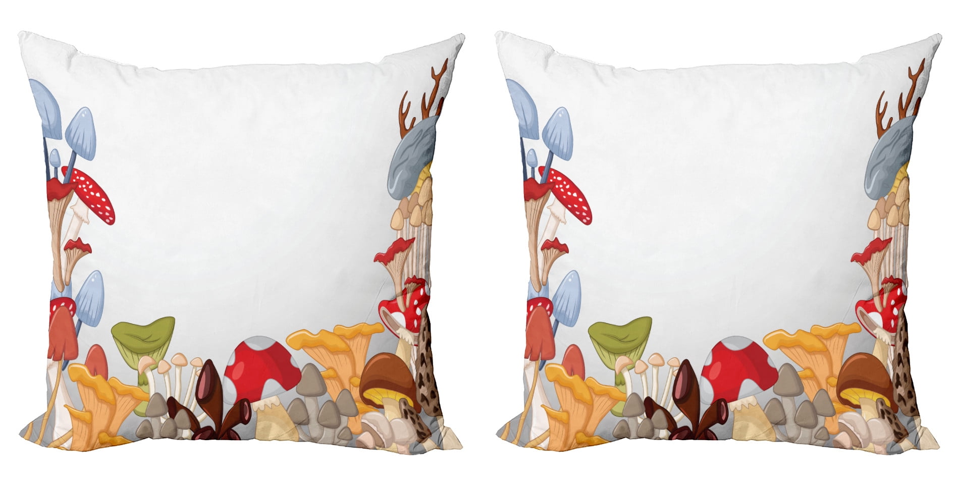 Ambesonne Forest Throw Pillow Cover 2 Pack, Wild Mushrooms Cartoon, 24 ...