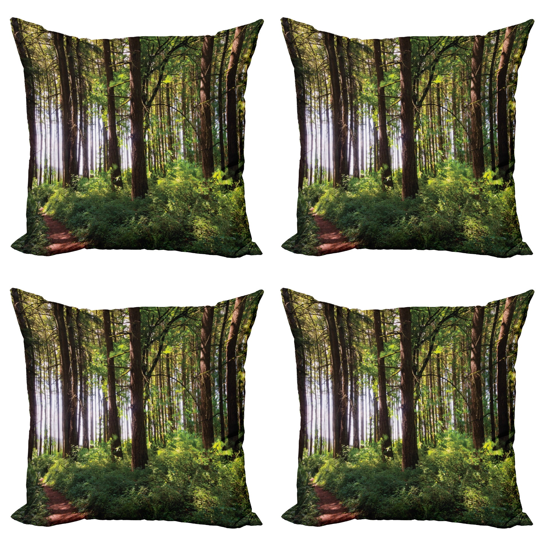 Ambesonne Forest Throw Pillow Cover 4 Pack, Bushes and Thick Trunks, 18 ...