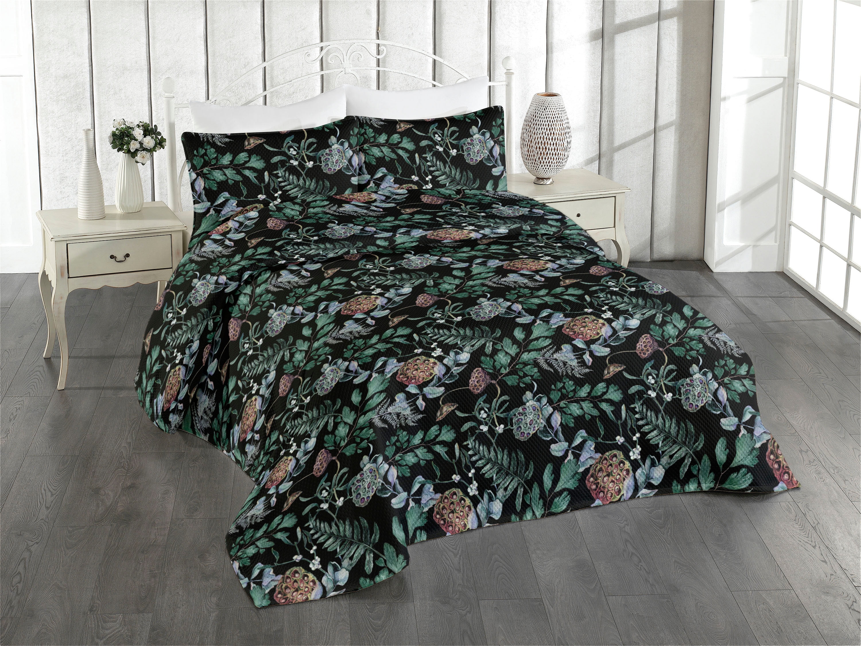 Ambesonne Forest Vibes Quilted Bedspread Set 3 Pcs, Night Woodland ...