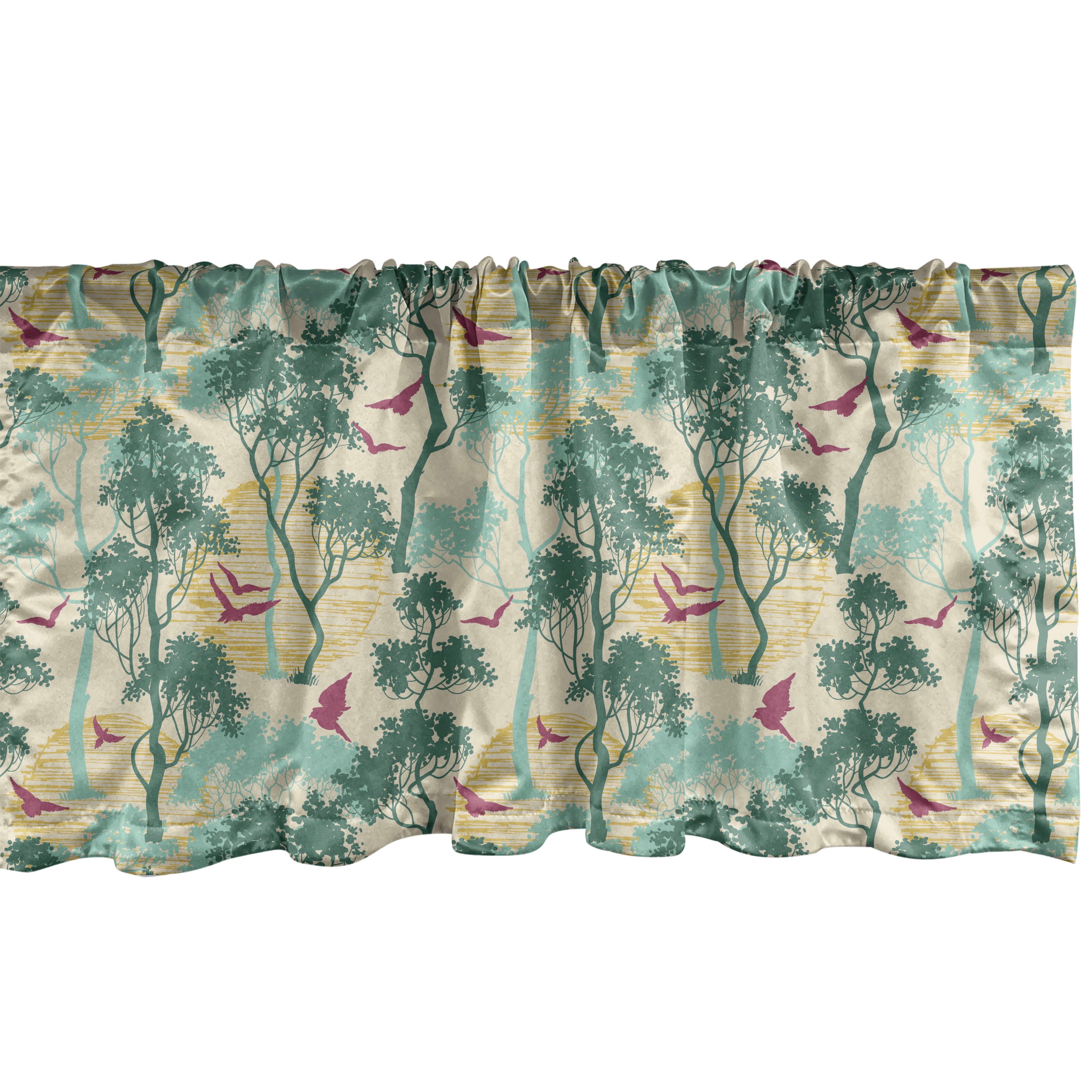 Ambesonne Forest Window Valance, Hand Drawn Trees and Birds, 54" X 12 ...