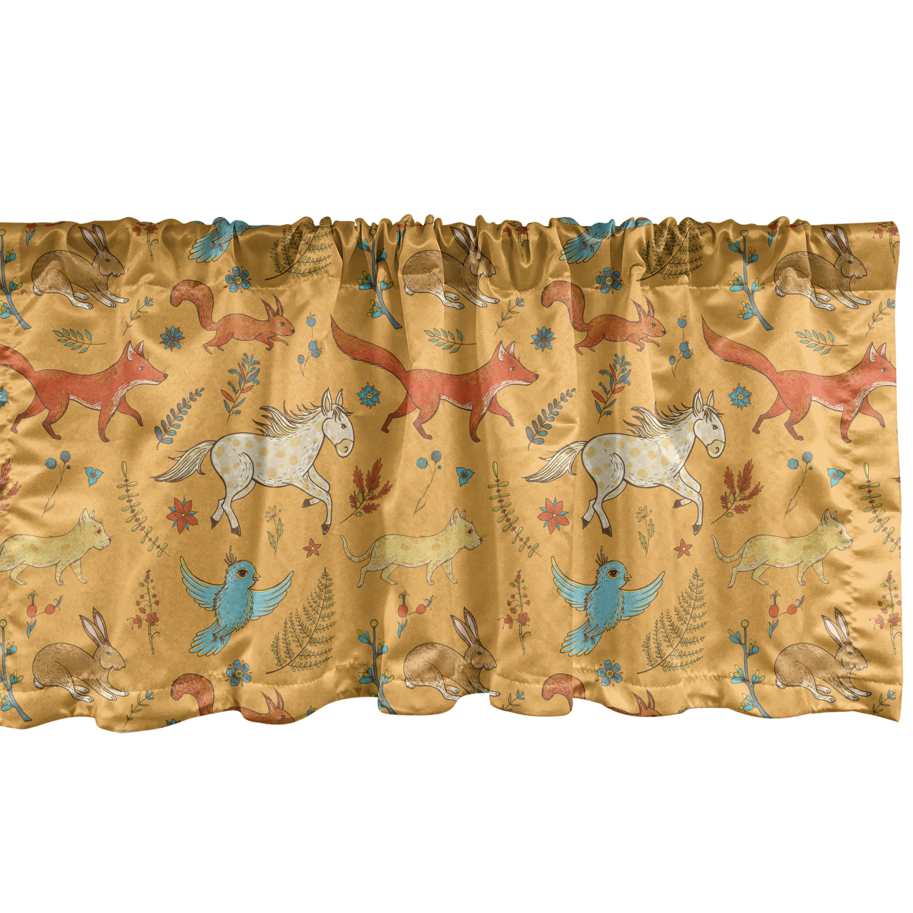 Ambesonne Forest Window Valance, Sketchy Animals and Plants, 54" X 18 ...