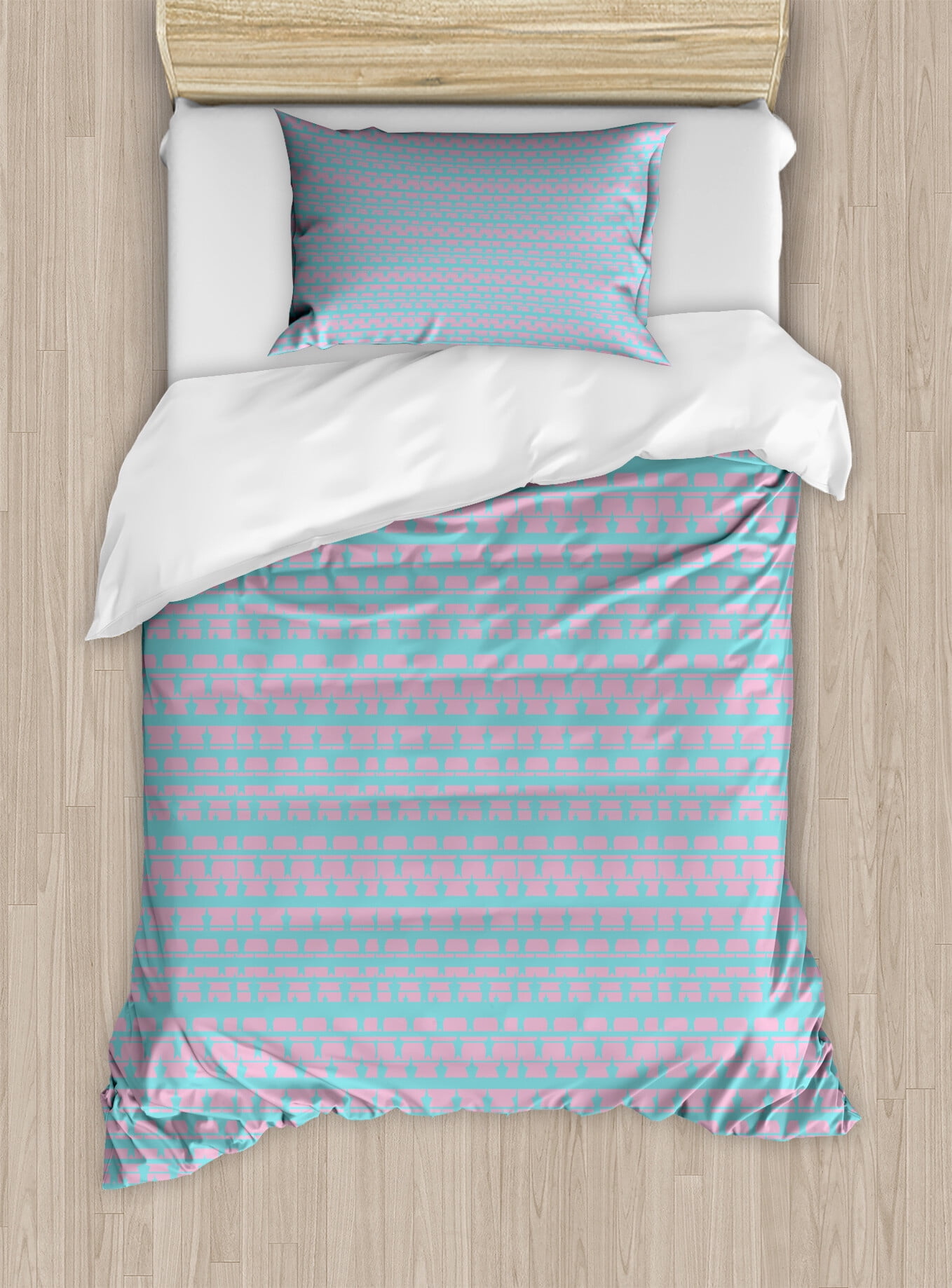 Ambesonne Fourth of July Duvet Cover Sets, Retro Streaks Stars, 2-Twin, Pale Pink Turquoise ...