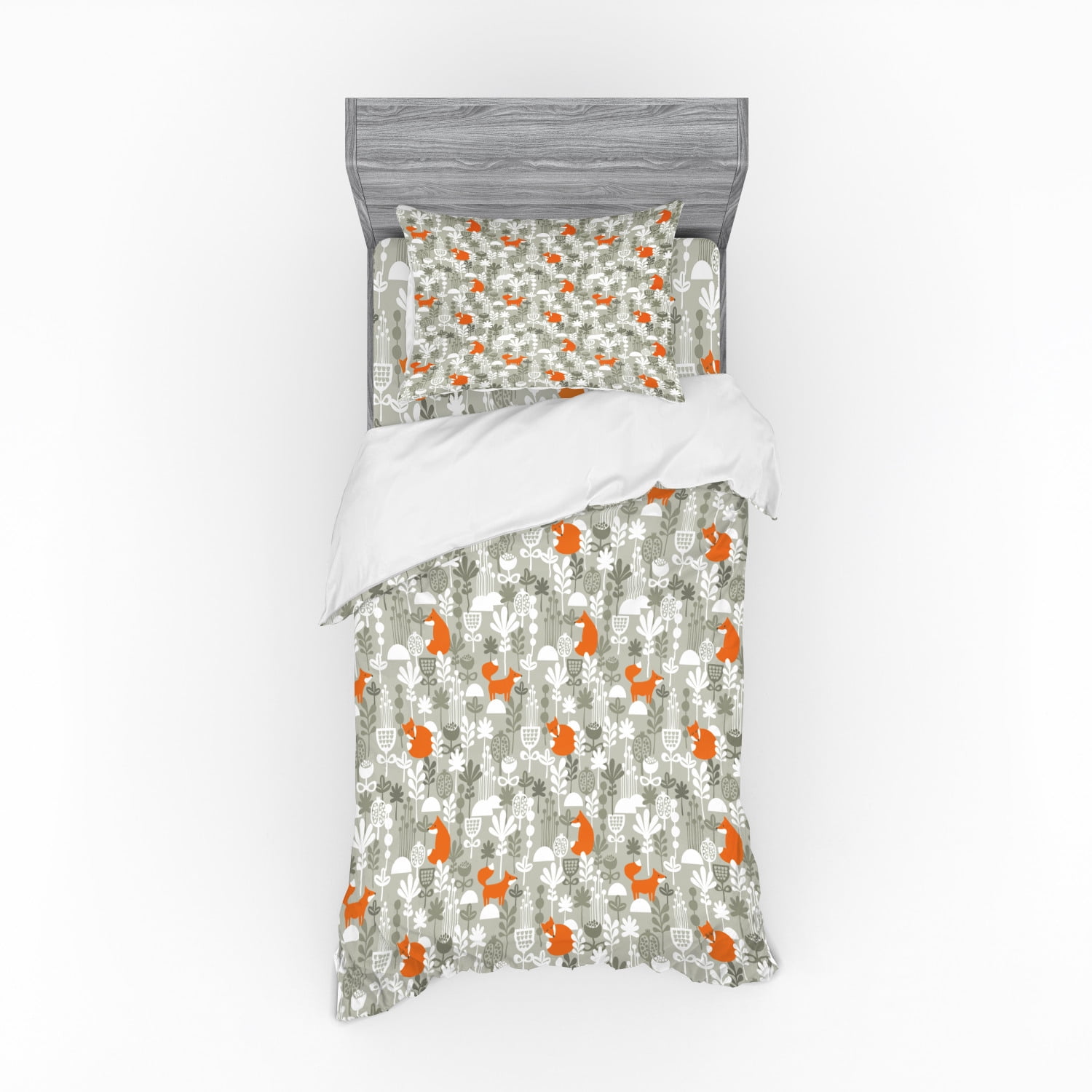 Ambesonne Fox Bedding Set 3 Pcs, Cartoon Flowers, Twin, Orange Pale ...
