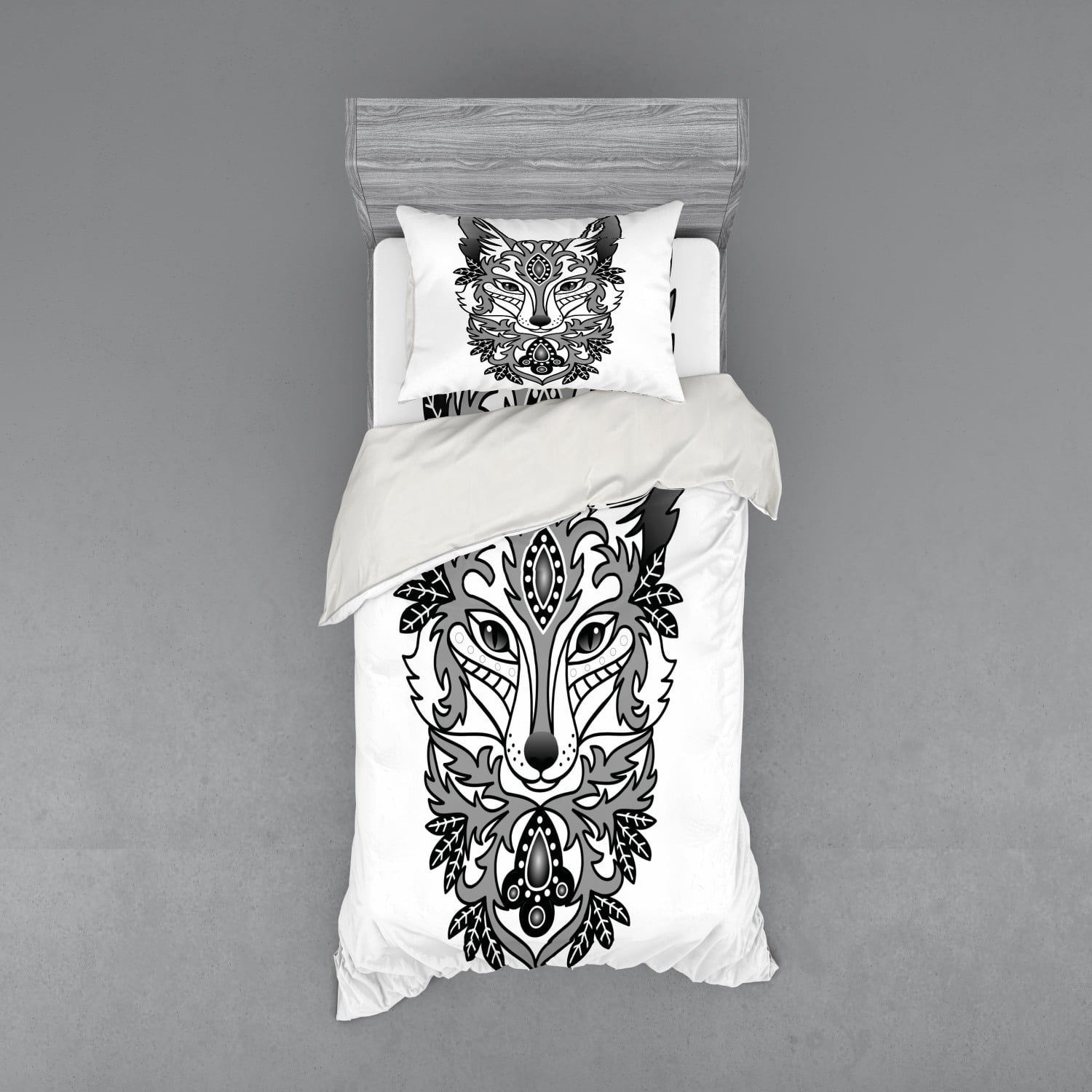 Ambesonne Fox Bedding Set 3 Pcs, Ornamental Fox Face Curves, Twin XL ...